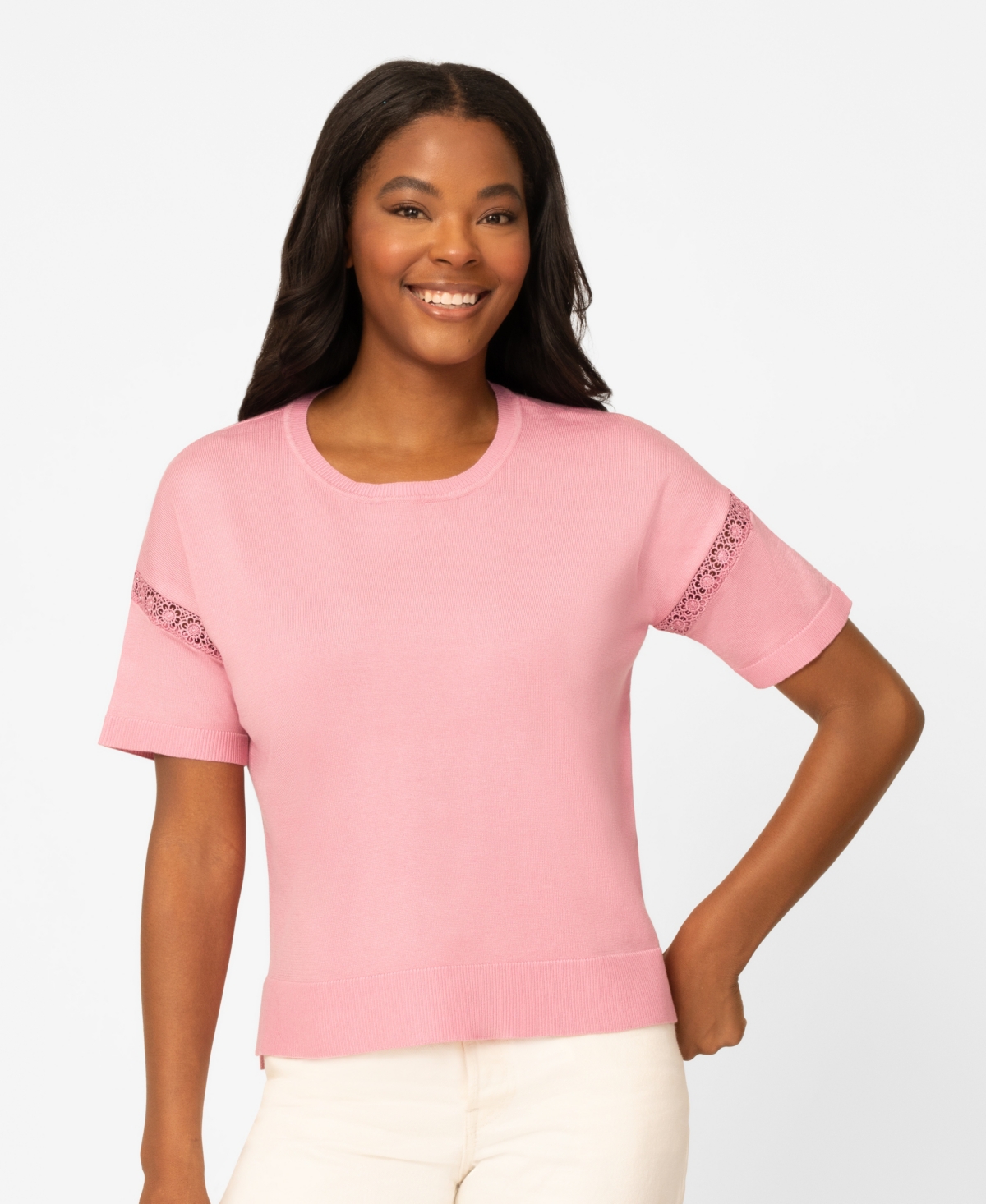 Click here for Melissa Paige Womens Lace-Inset Short-Sleeve Sweat... prices