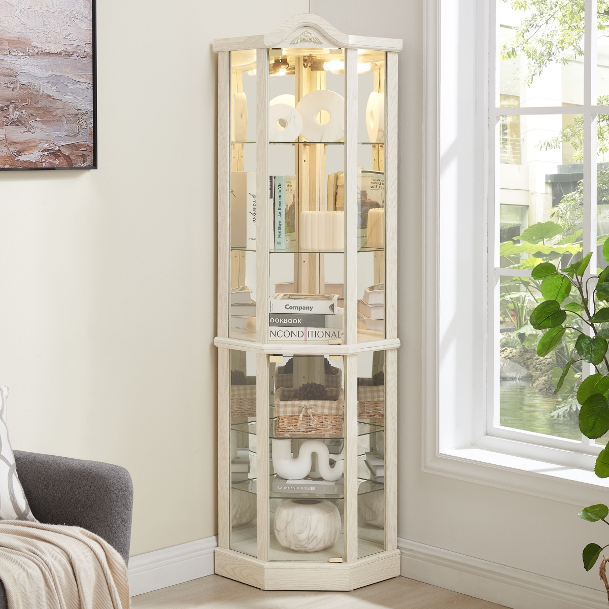 Click here for Cesicia Lighted Glass Corner Curio Cabinet with 4... prices