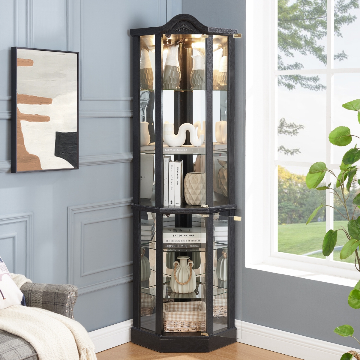 Click here for Cesicia Lighted Glass Corner Curio Cabinet with 4... prices