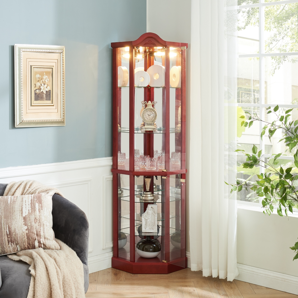 Click here for Cesicia Lighted Glass Corner Curio Cabinet with 4... prices