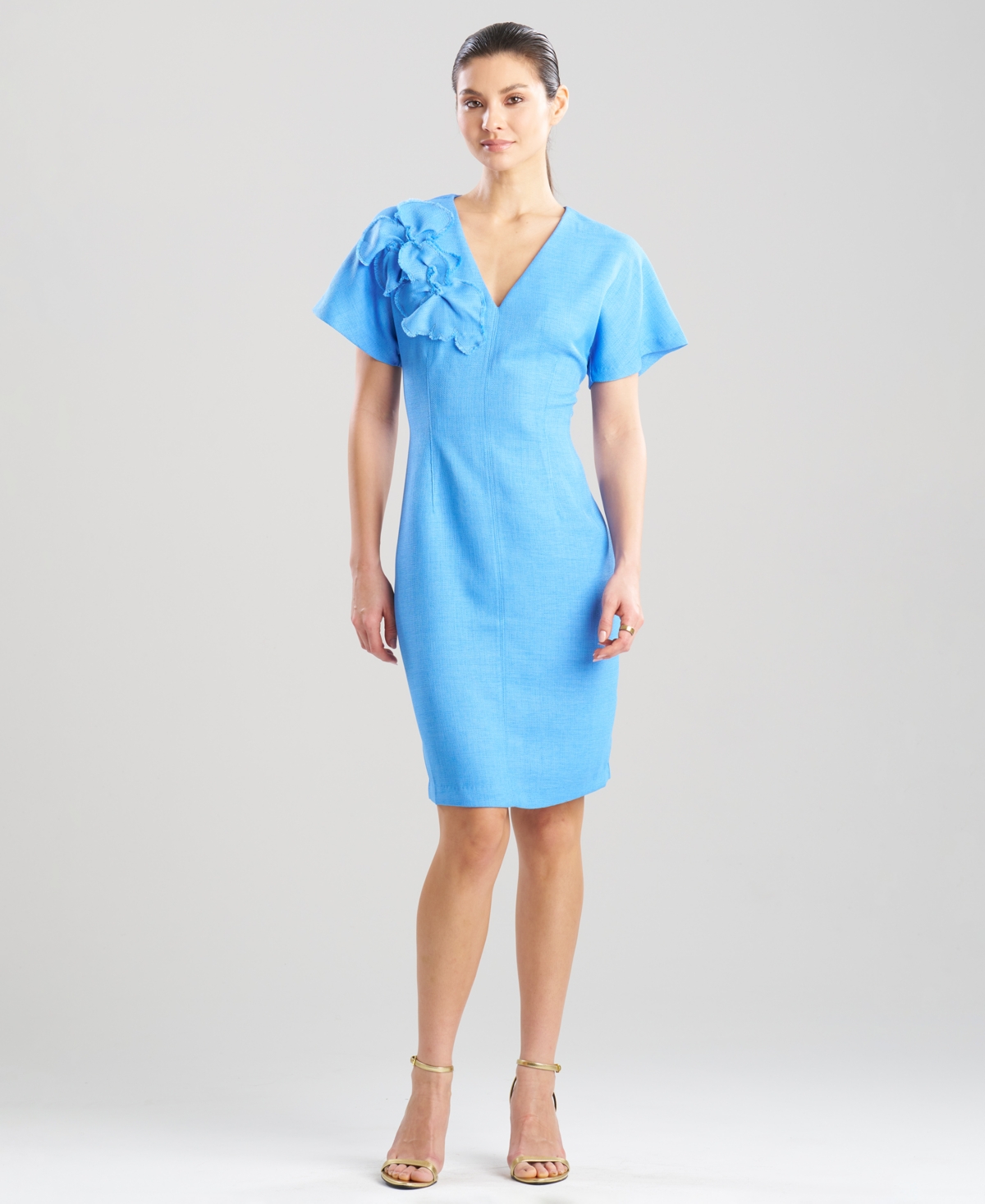 Click here for Natori Womens Basket Weave V-Neck Midi Dress - Blu... prices