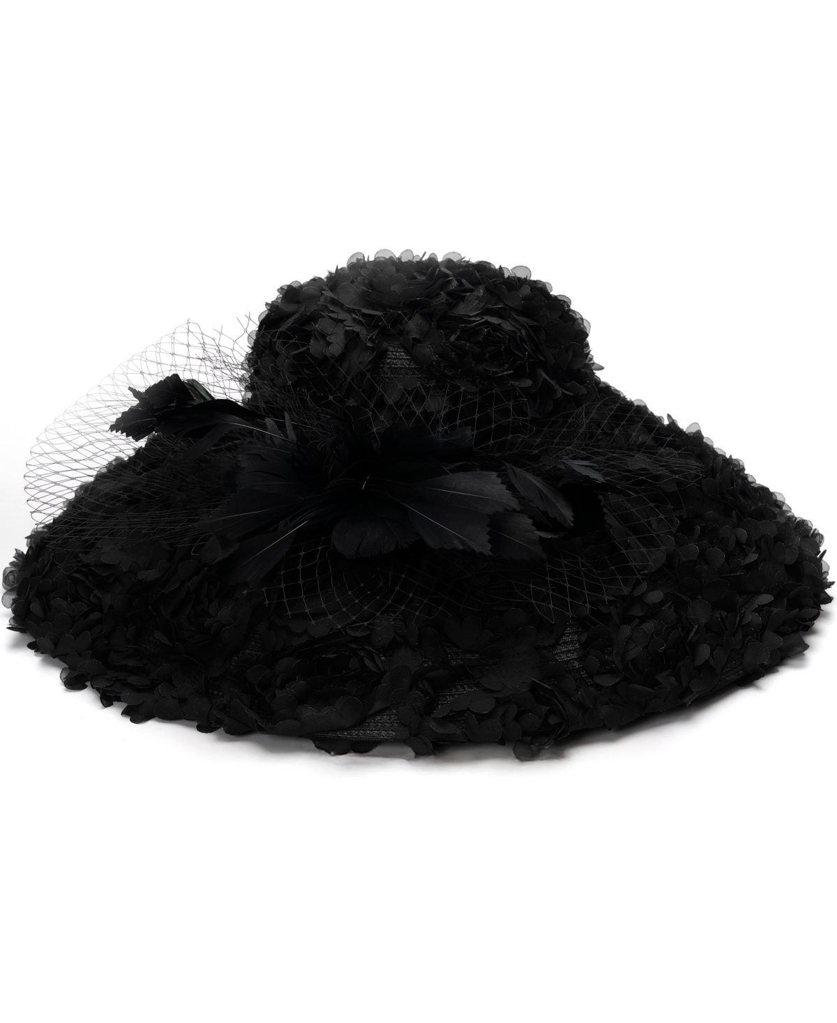 Click here for August Hats Rosette Overlay Wide Brim Hat - Black prices