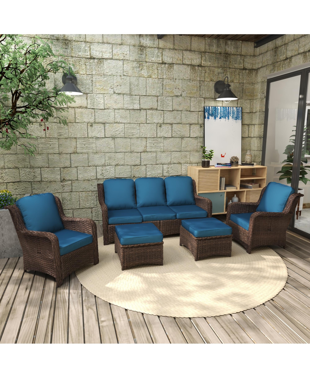 Click here for Flynama 5 Piece Rattan Outdoor Sectional Conversat... prices