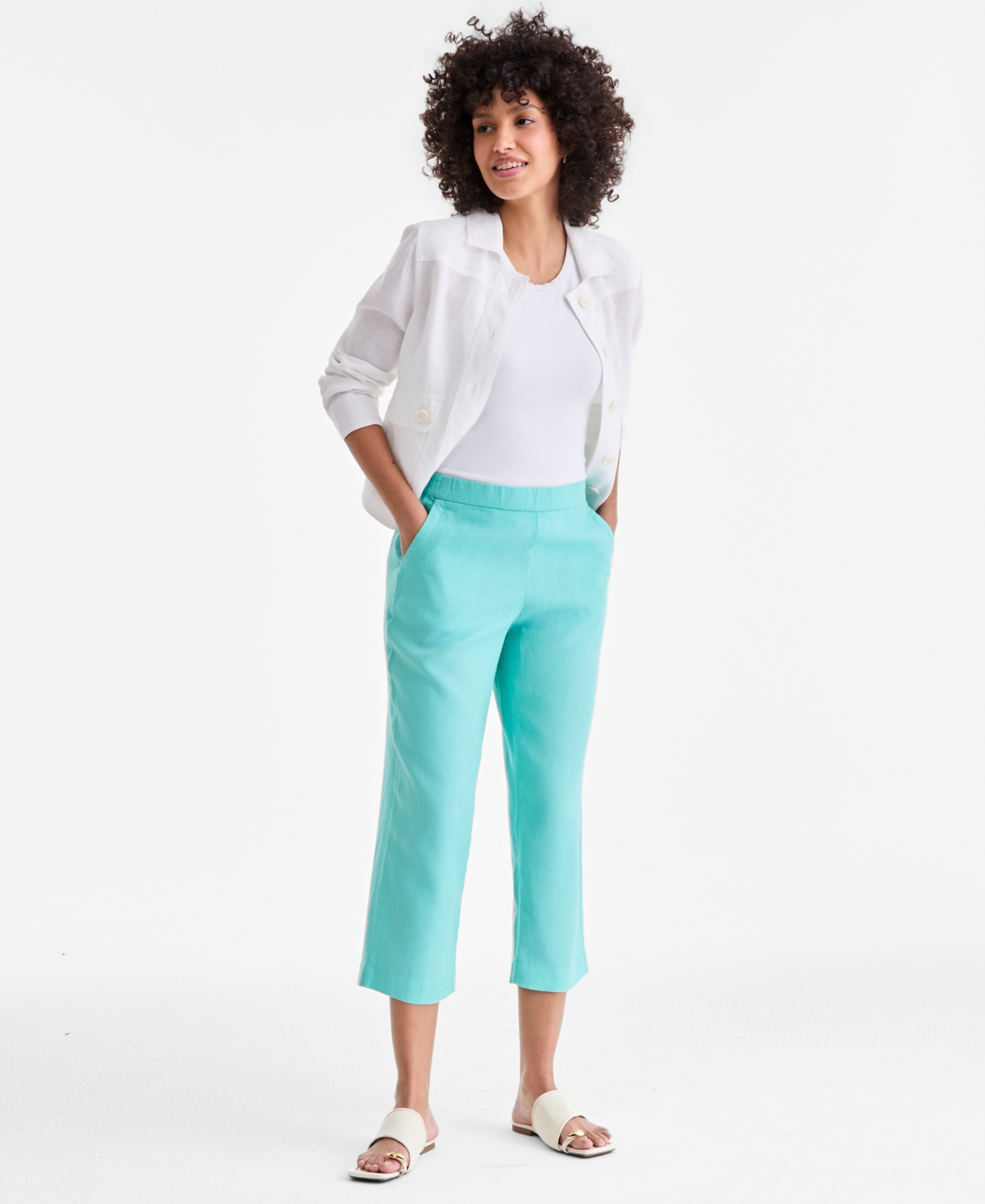 Click here for Charter Club Womens 100 Linen Solid Cropped Pull-O... prices