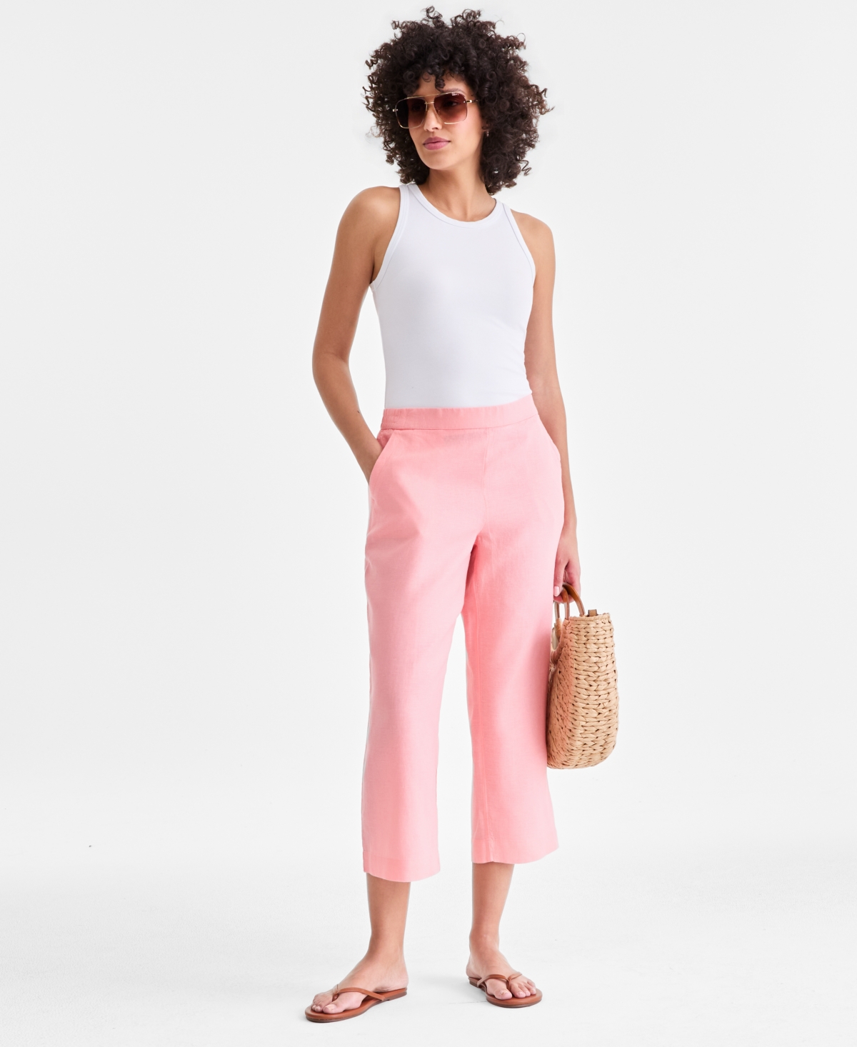 Click here for Charter Club Womens 100 Linen Solid Cropped Pull-O... prices