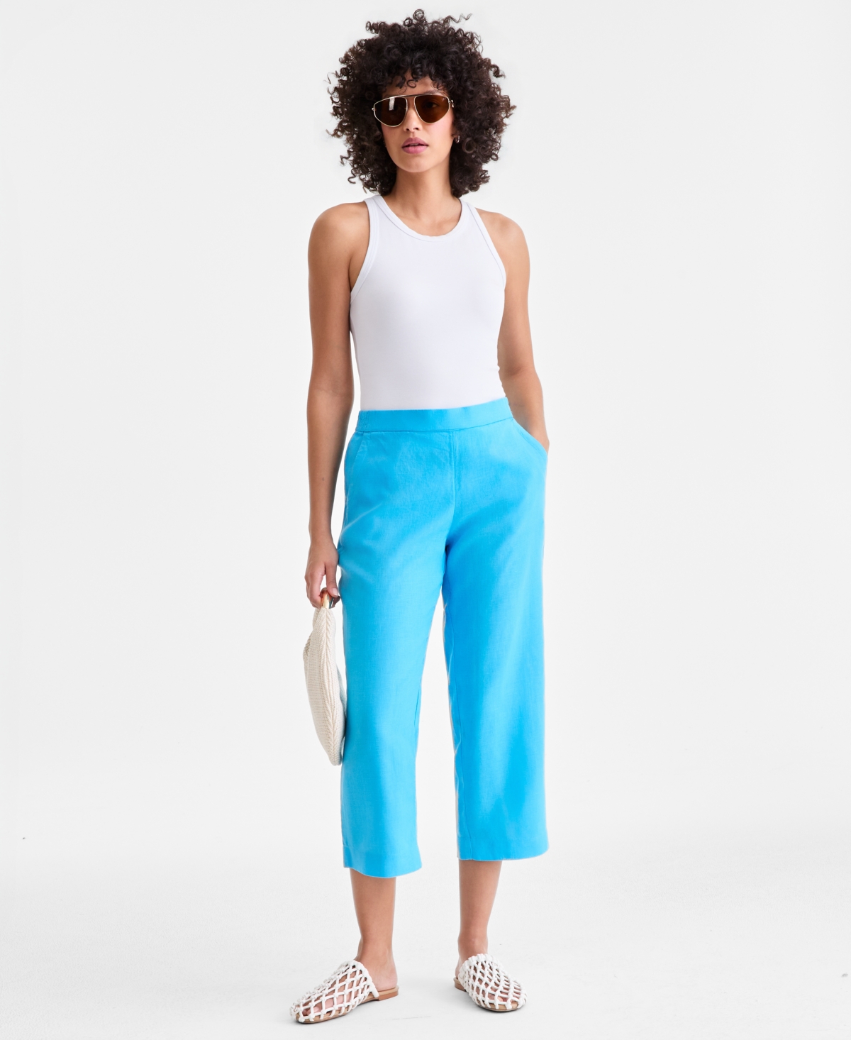 Click here for Charter Club Womens 100 Linen Solid Cropped Pull-O... prices