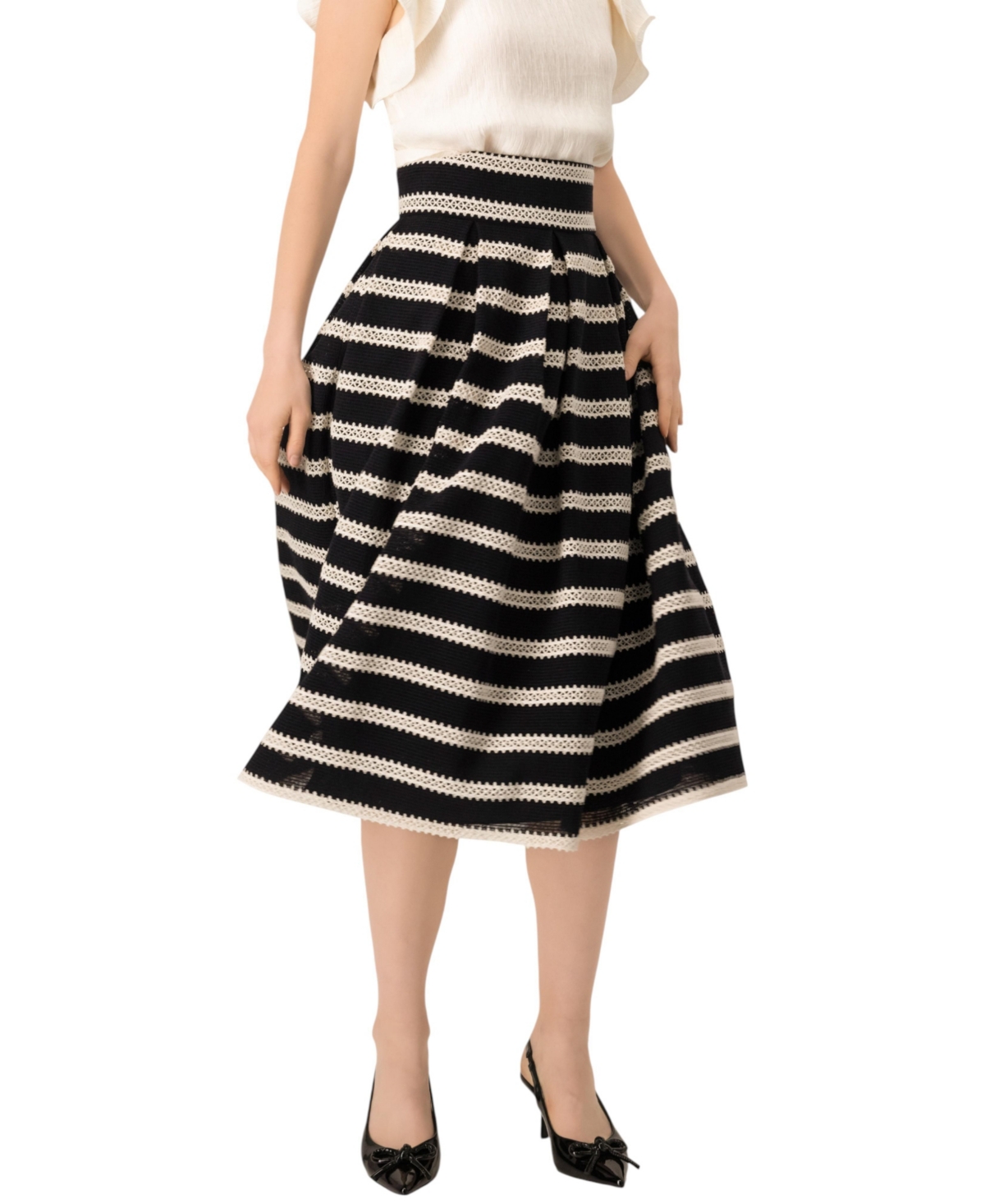 Click here for Ivonne Womens Striped Textured Midi Skirt - Black prices