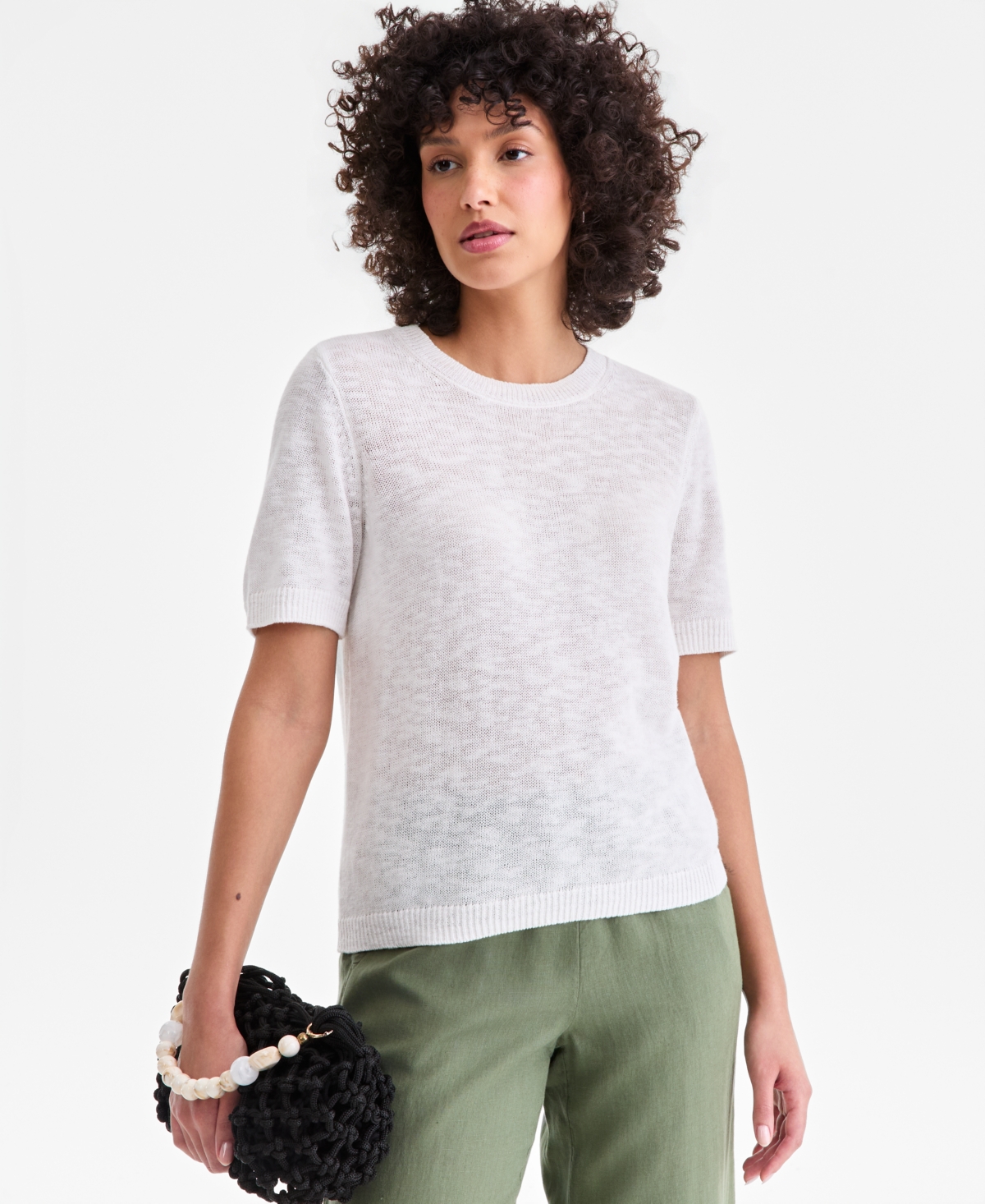 Click here for Charter Club Womens Linen Blend Textured Crewneck... prices