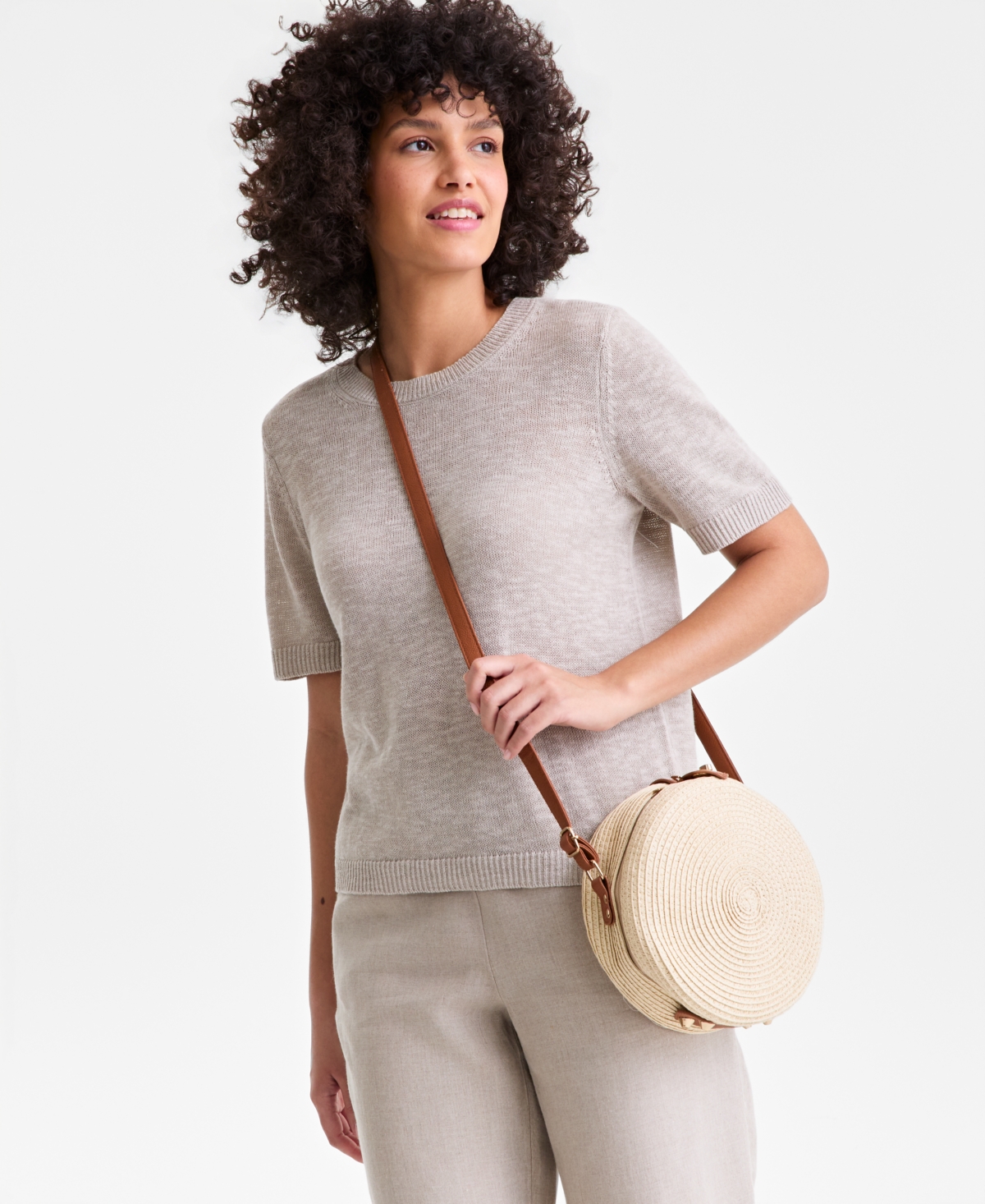 Click here for Charter Club Womens Linen Blend Textured Crewneck... prices