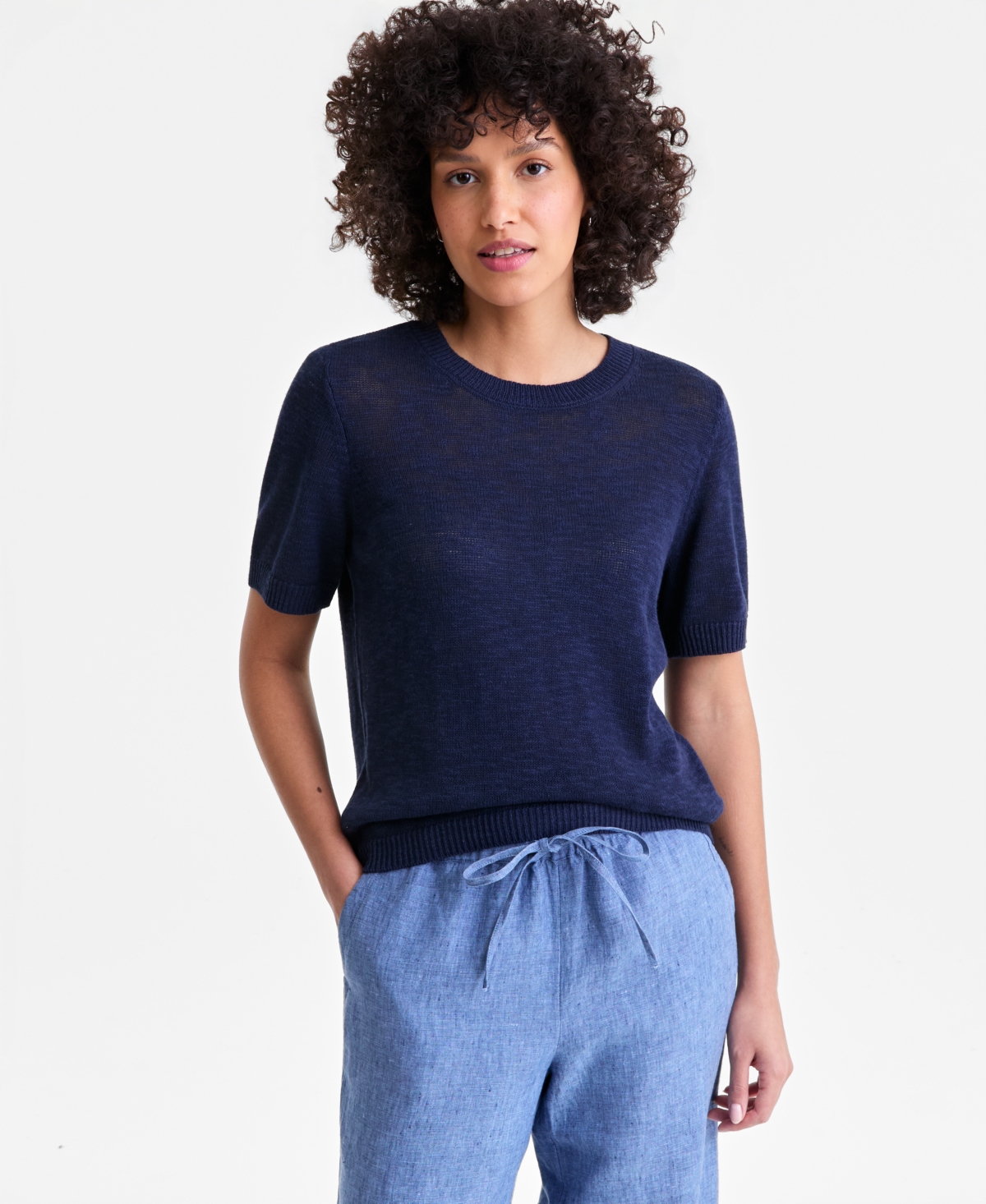 Click here for Charter Club Womens Linen Blend Textured Crewneck... prices