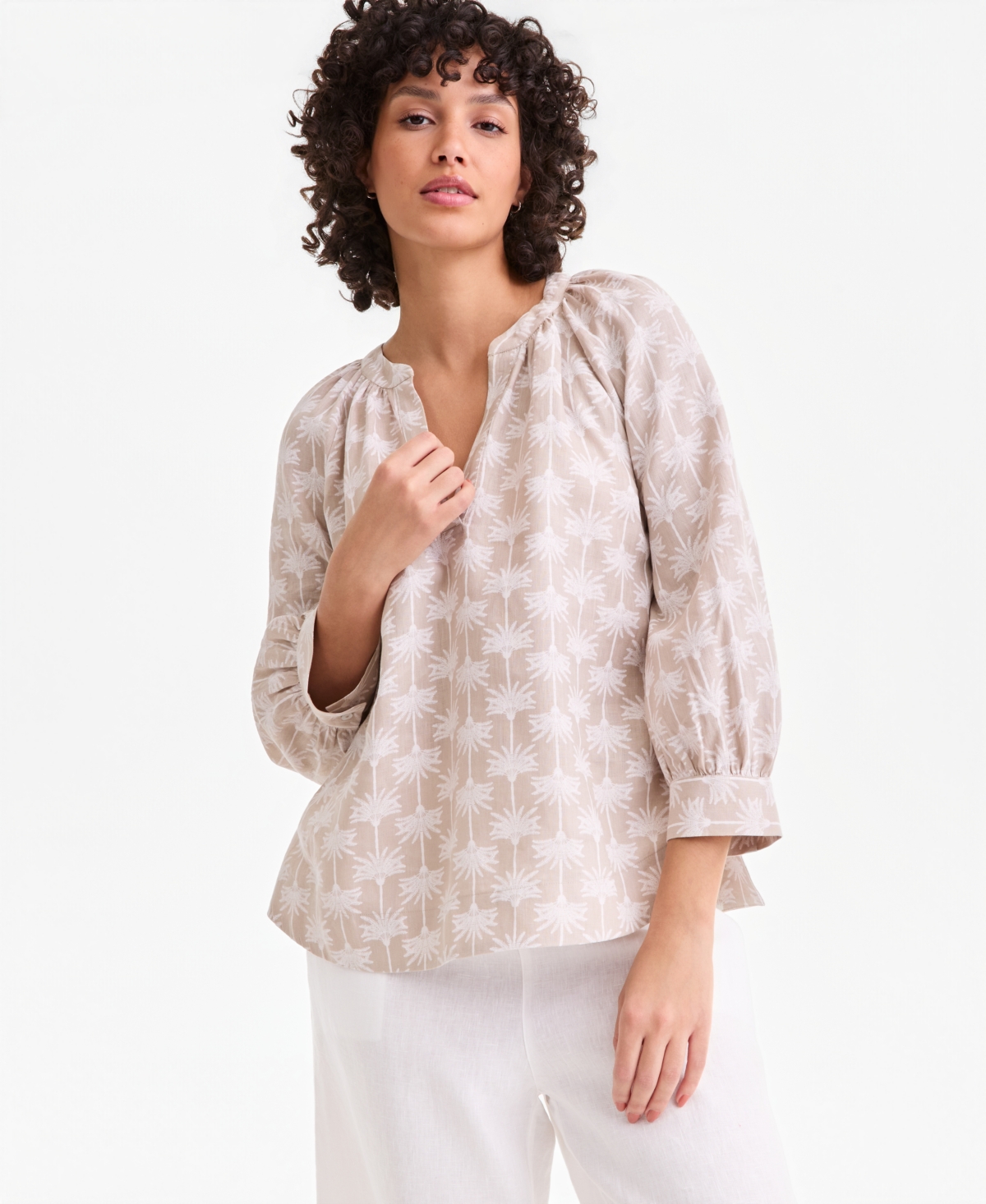 Click here for Charter Club Petite 100 Linen Split-Neck 3/4-Sleev... prices