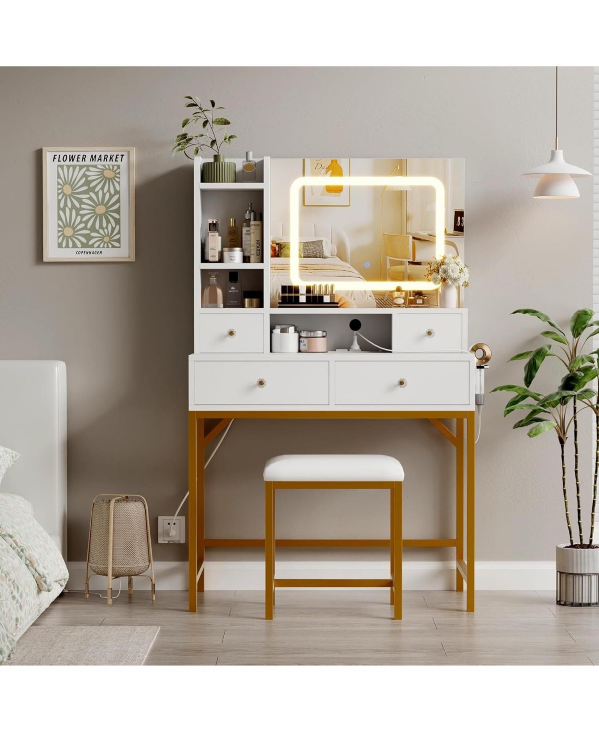 Click here for Gaomon White 4-Drawer Lighted Mirror Vanity  Pract... prices