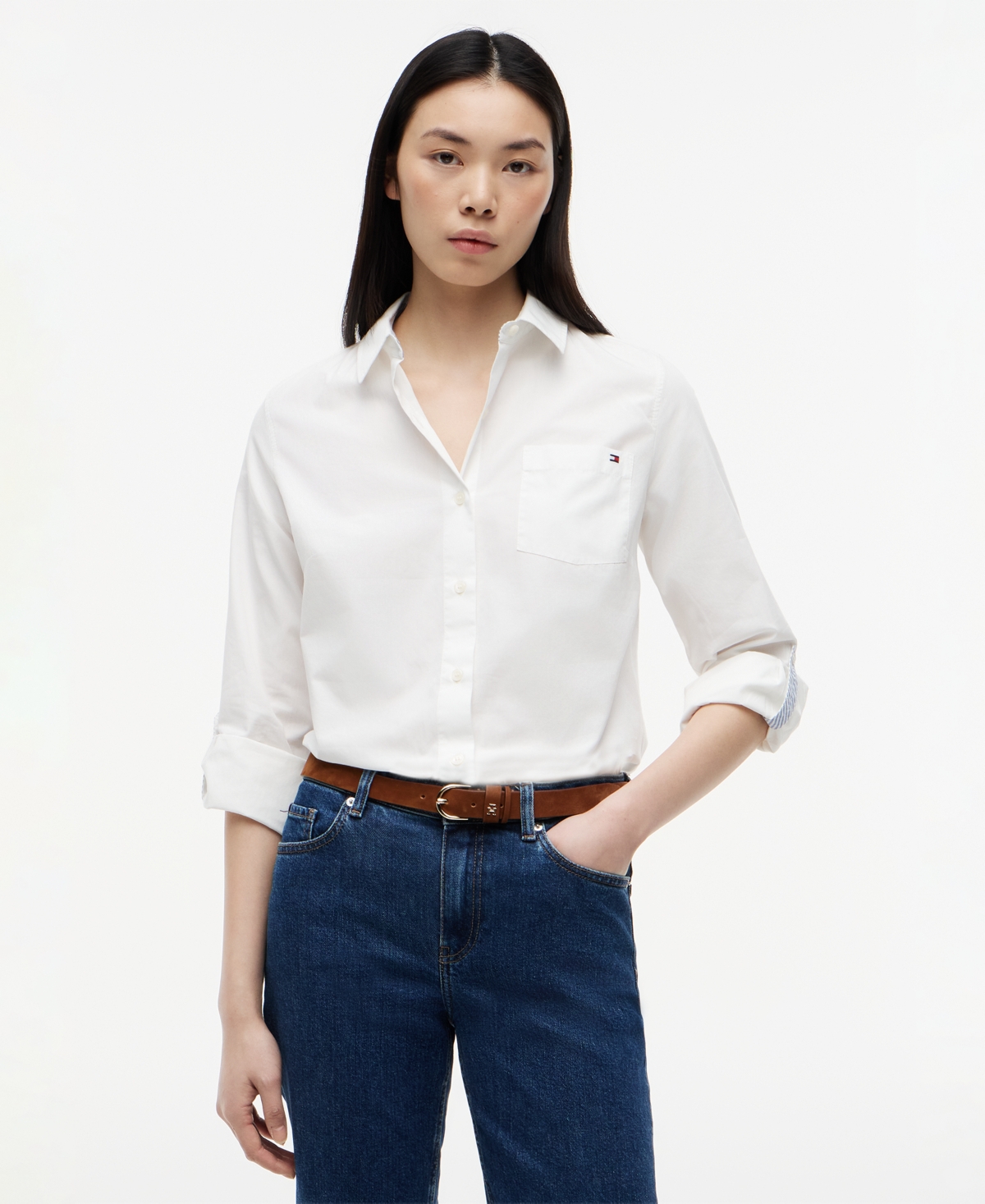 Click here for Tommy Hilfiger Womens Classic Poplin Roll-Tab Long... prices