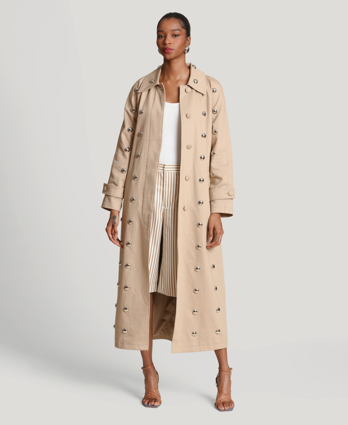 Click here for Avec Les Filles Womens Studded Belted Trench - Kha... prices