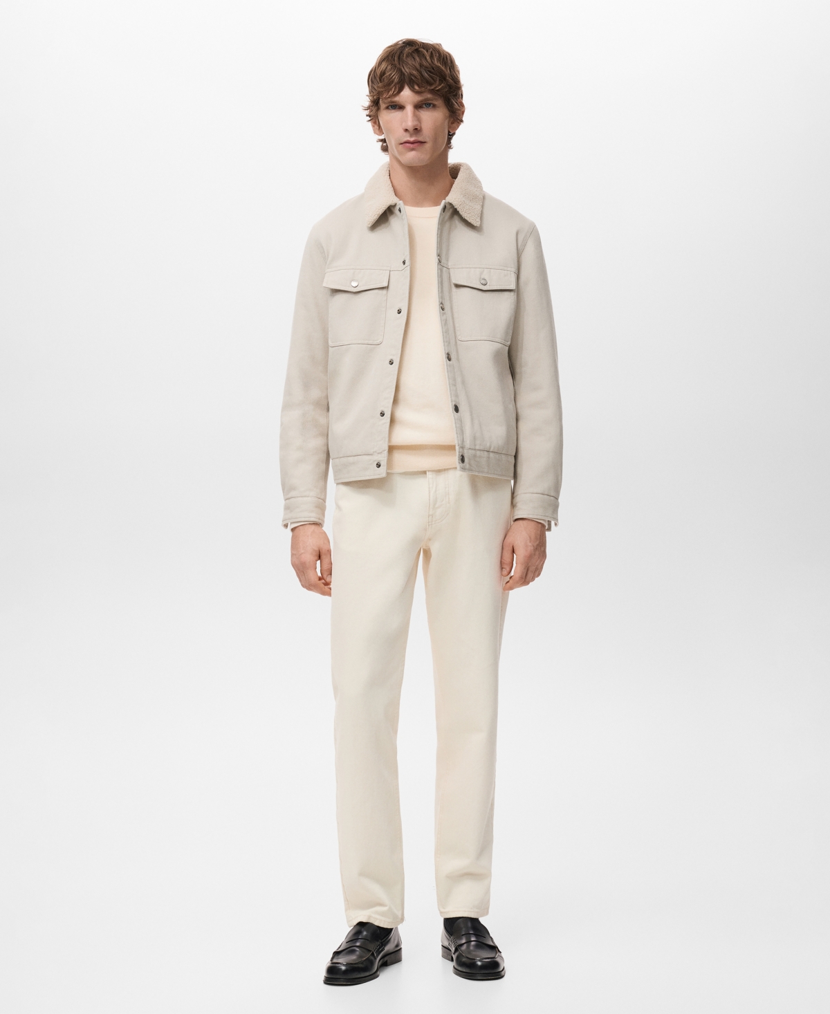 Click here for Mango Mens Fleece Lining Denim Jacket - Sand prices