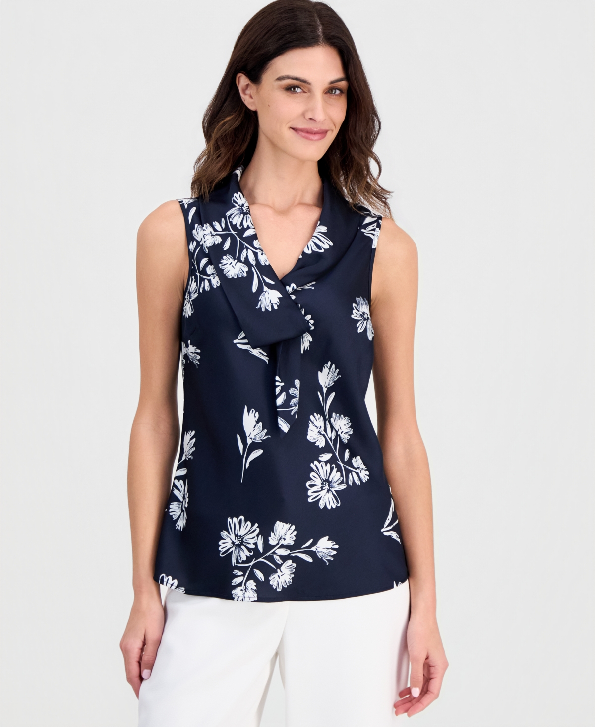 Click here for Tahari Asl Womens Sleeveless Sailor Tie-Neck Top -... prices