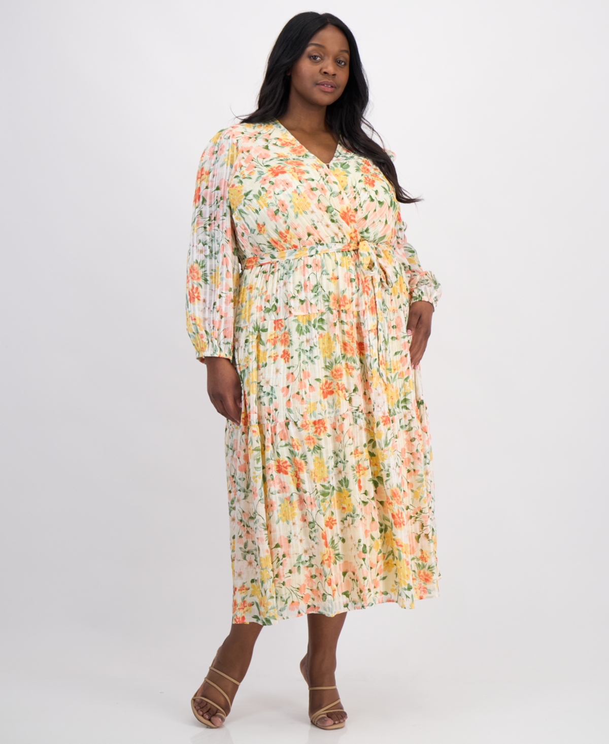 Click here for Robbie Bee Plus Size Floral Chiffon Faux-Wrap Ball... prices