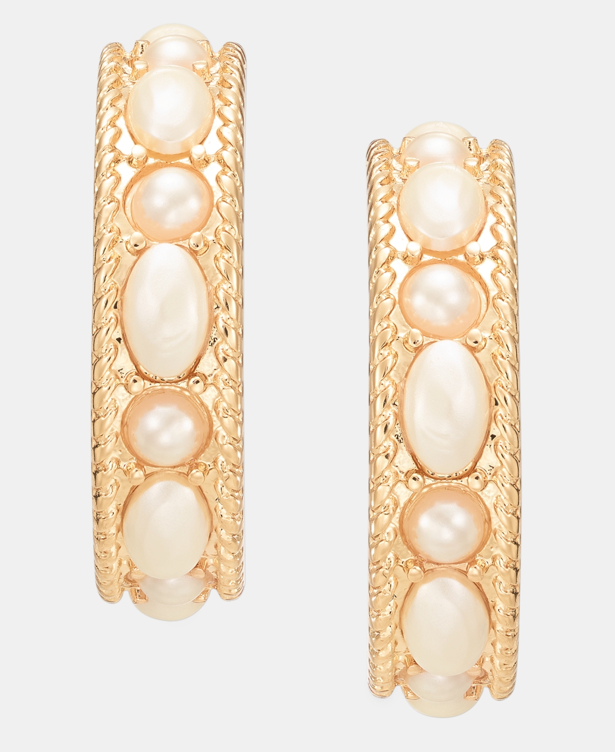 Click here for Anne Klein Small Imitation Pearl C-Hoop Earrings... prices