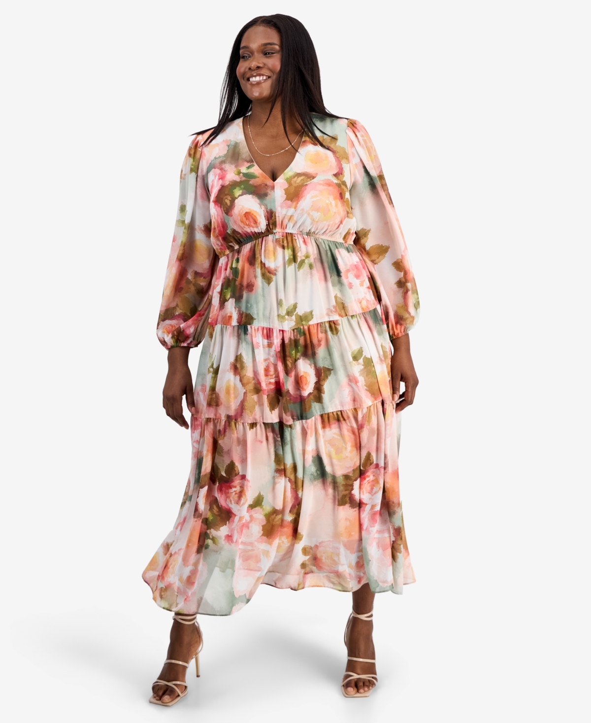 Click here for Robbie Bee Plus Size Printed Balloon-Sleeve Tiered... prices