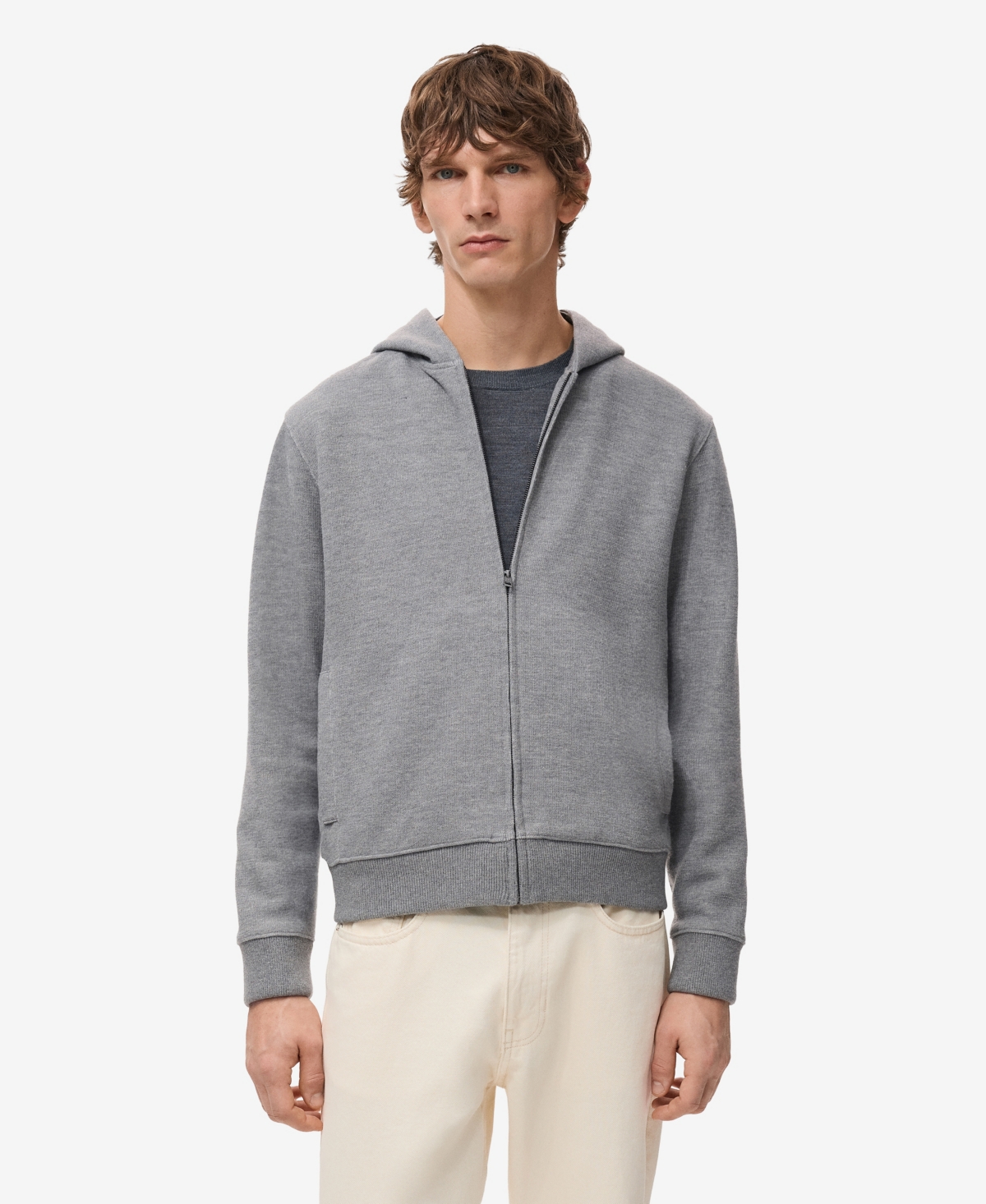 Click here for Mango Mens Textured Hooded Sweatshirt - Light Heat... prices
