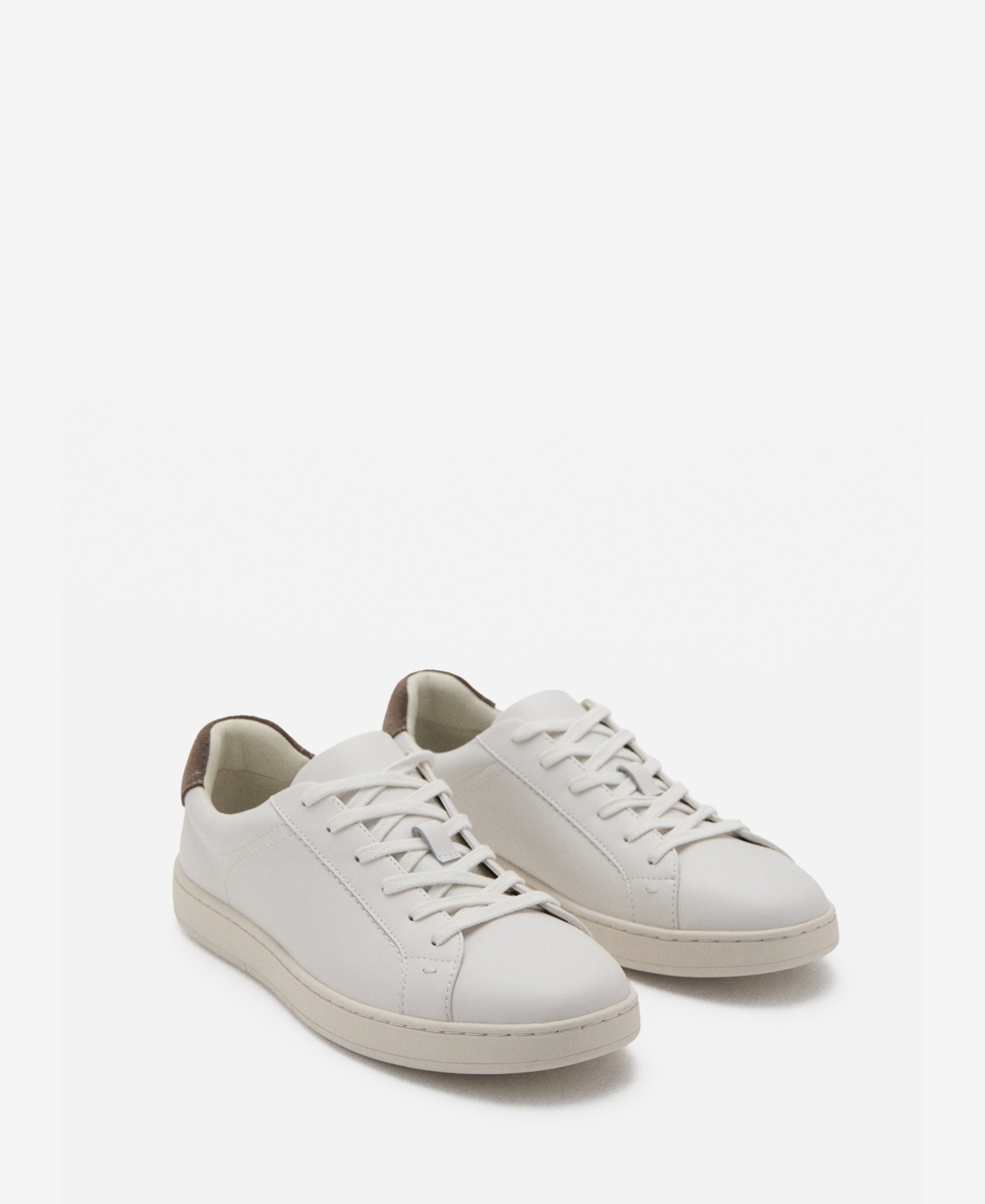 Click here for Mango Mens Contrasting Panel Leather Sneakers - Wh... prices
