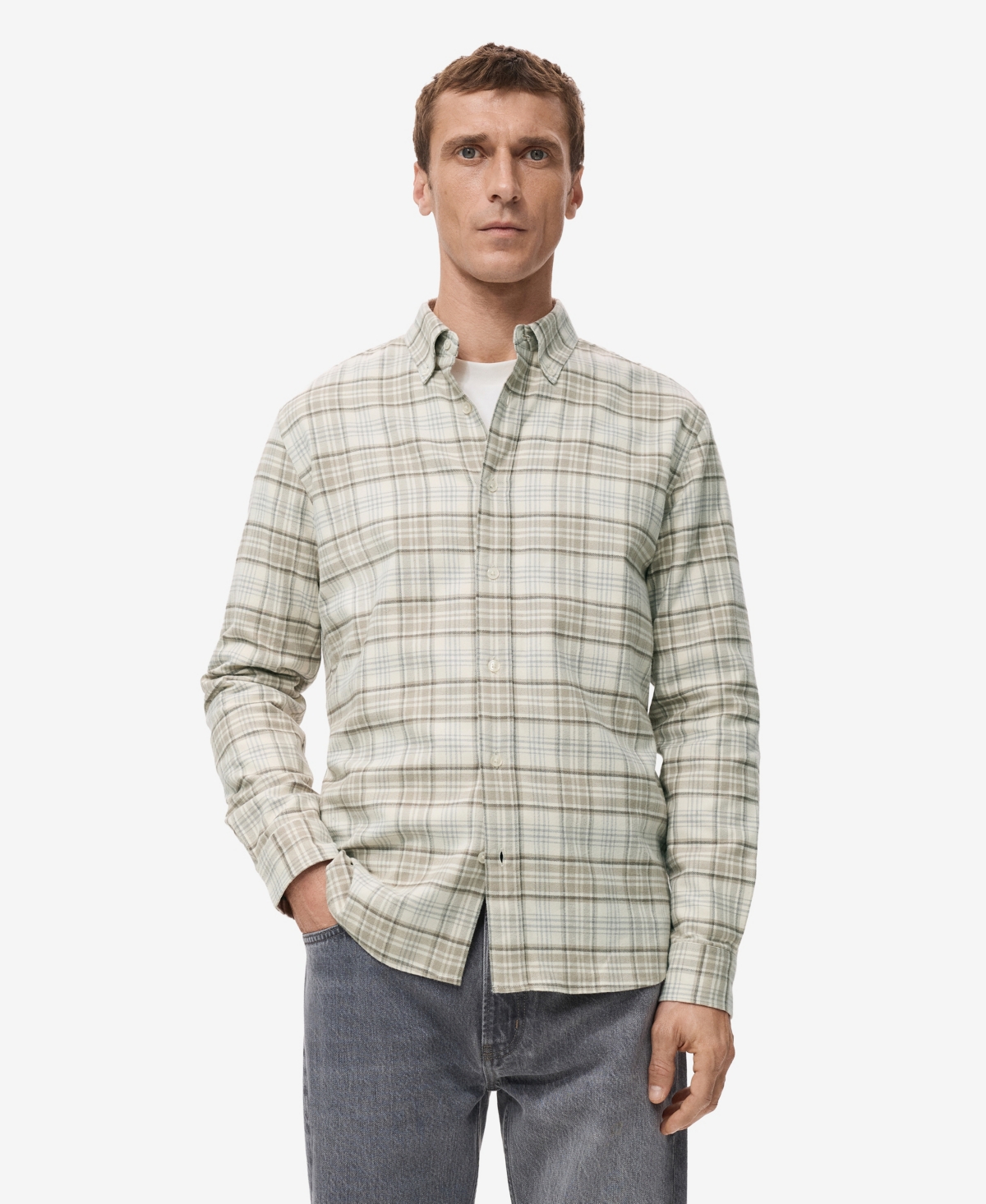 Click here for Mango Mens Regular-Fit Check Flannel Shirt - Sand prices