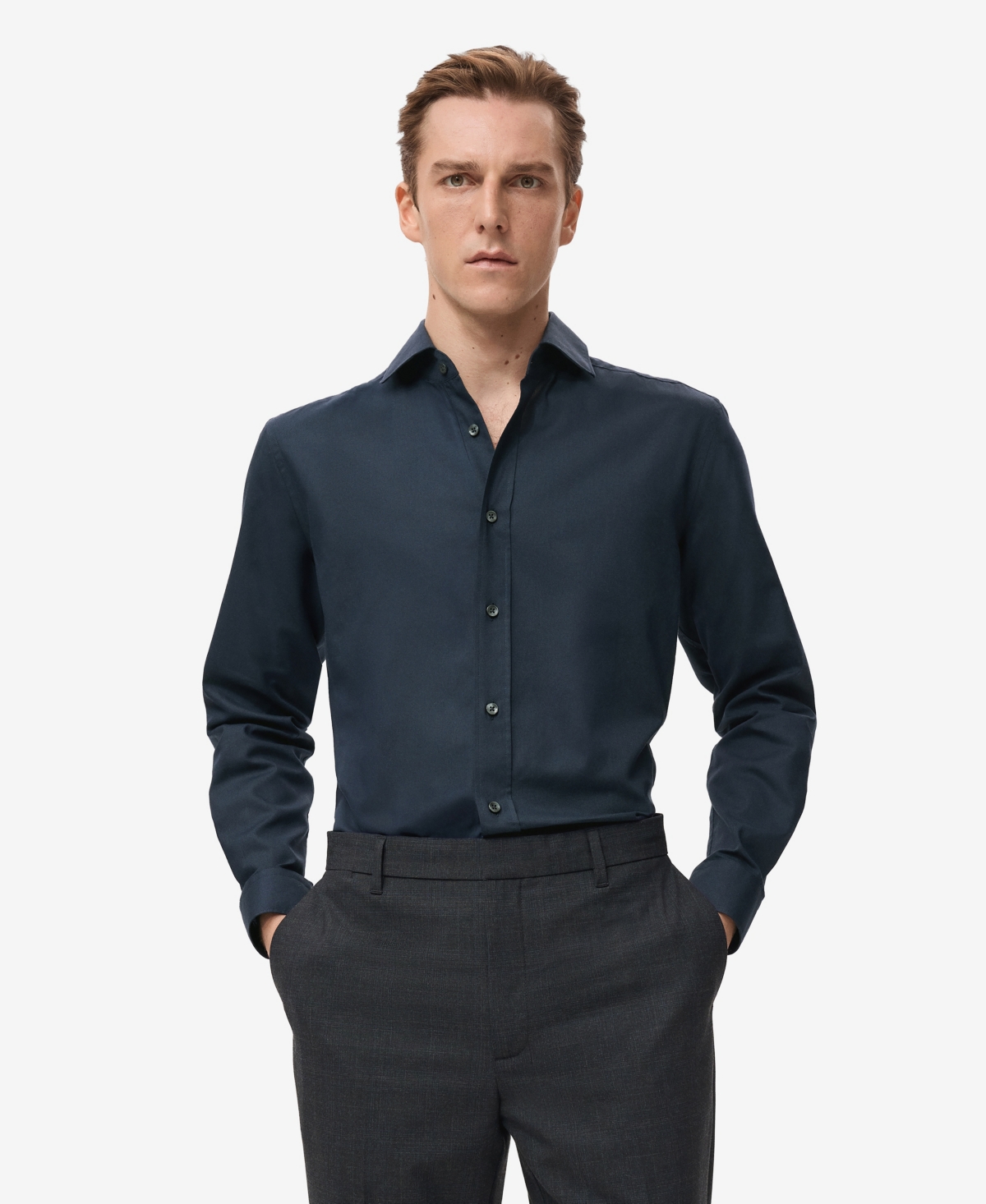 Click here for Mango Mens Cotton Slim-Fit Shirt - Navy prices