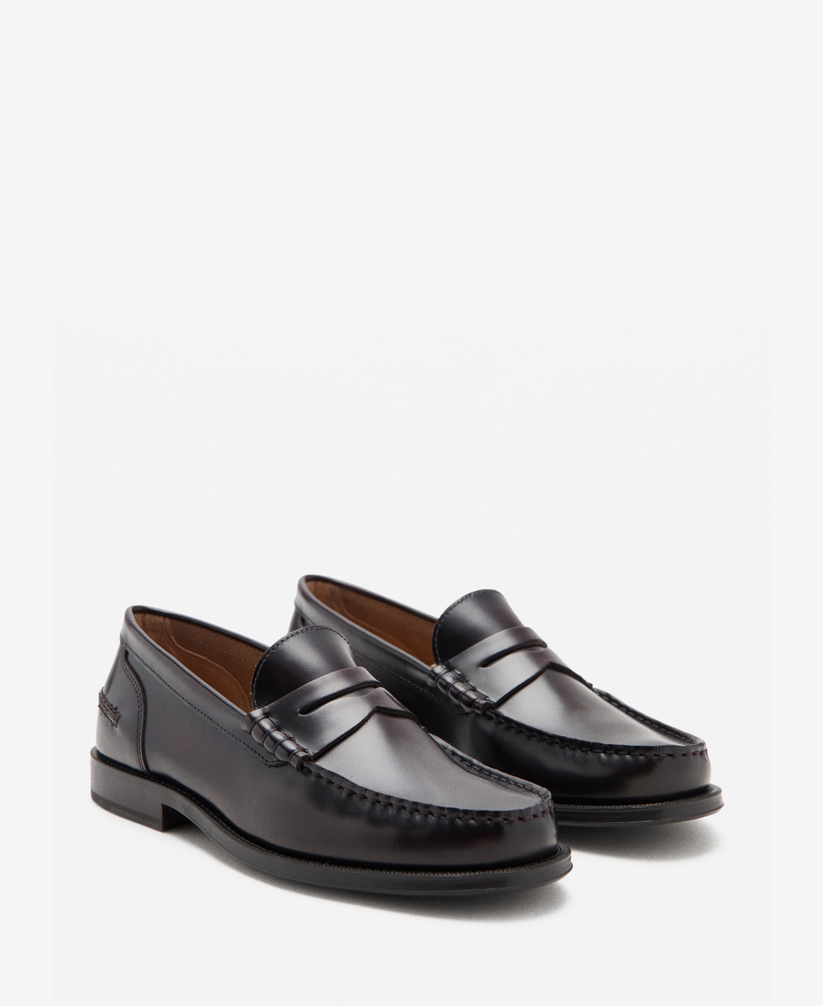Click here for Mango Mens Aged-Leather Loafers - Burgundy prices