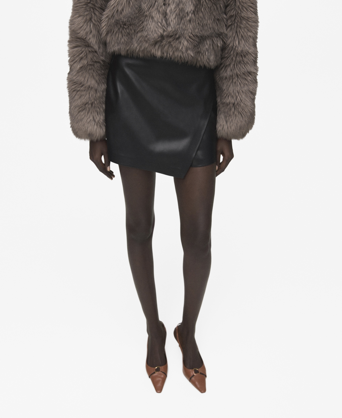 Click here for Mango Womens Faux-Leather Culottes Shorts - Black prices