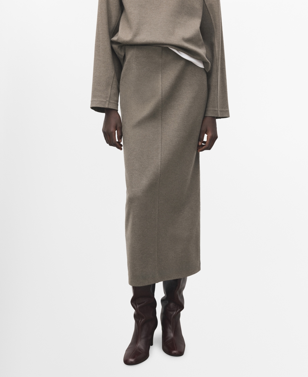 Click here for Mango Womens Opening Pencil Skirt - Medium Brown prices