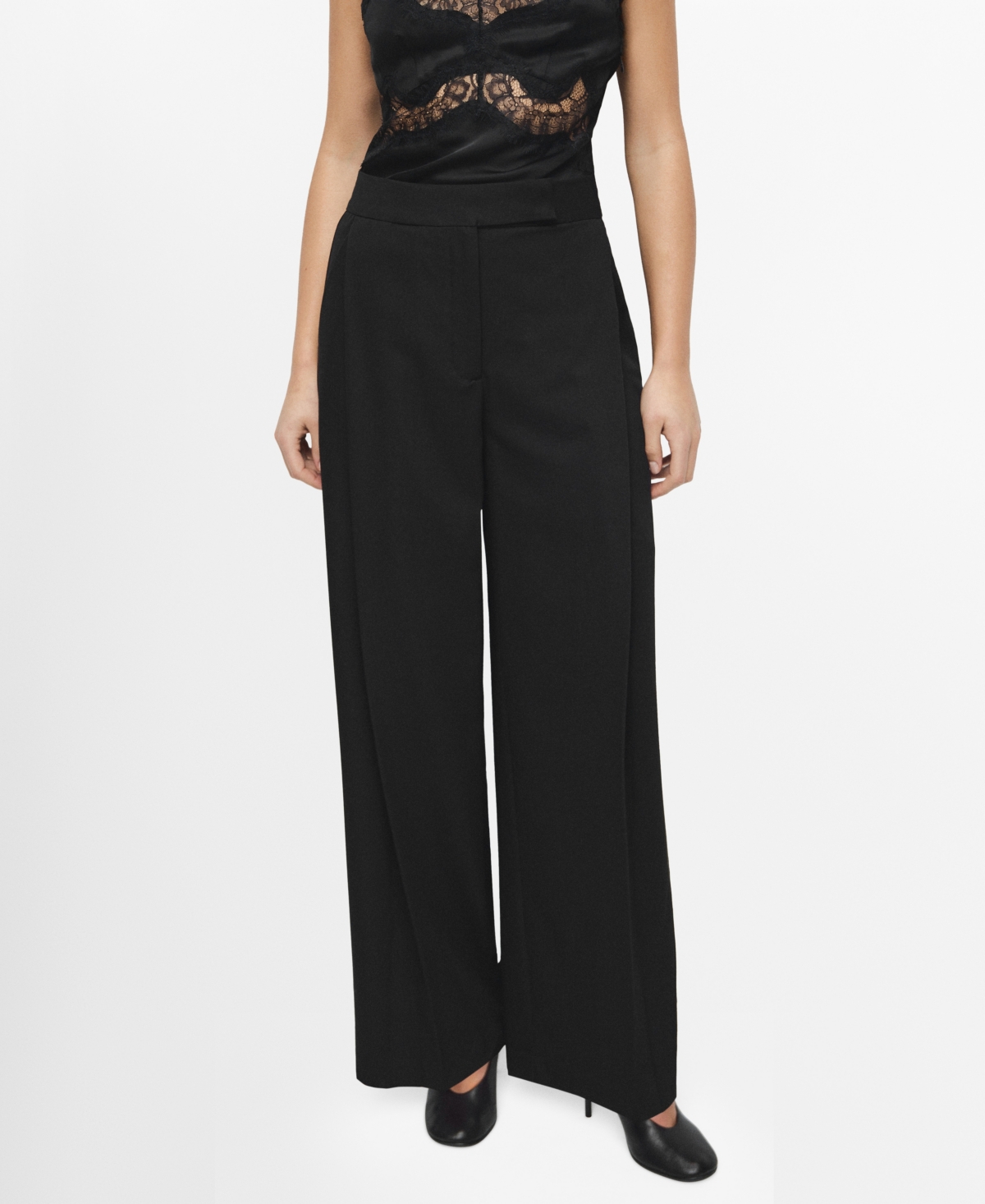 Click here for Mango Womens Pleated Wide Leg Pants - Black prices