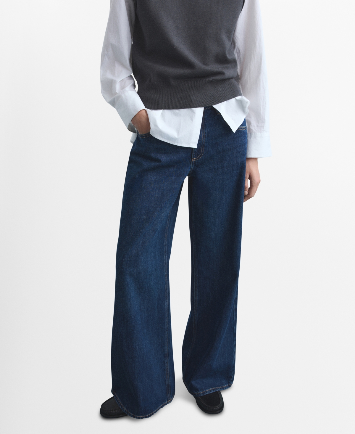 Click here for Mango Womens Low-Rise Wide-Leg Jeans - Dark Blue prices