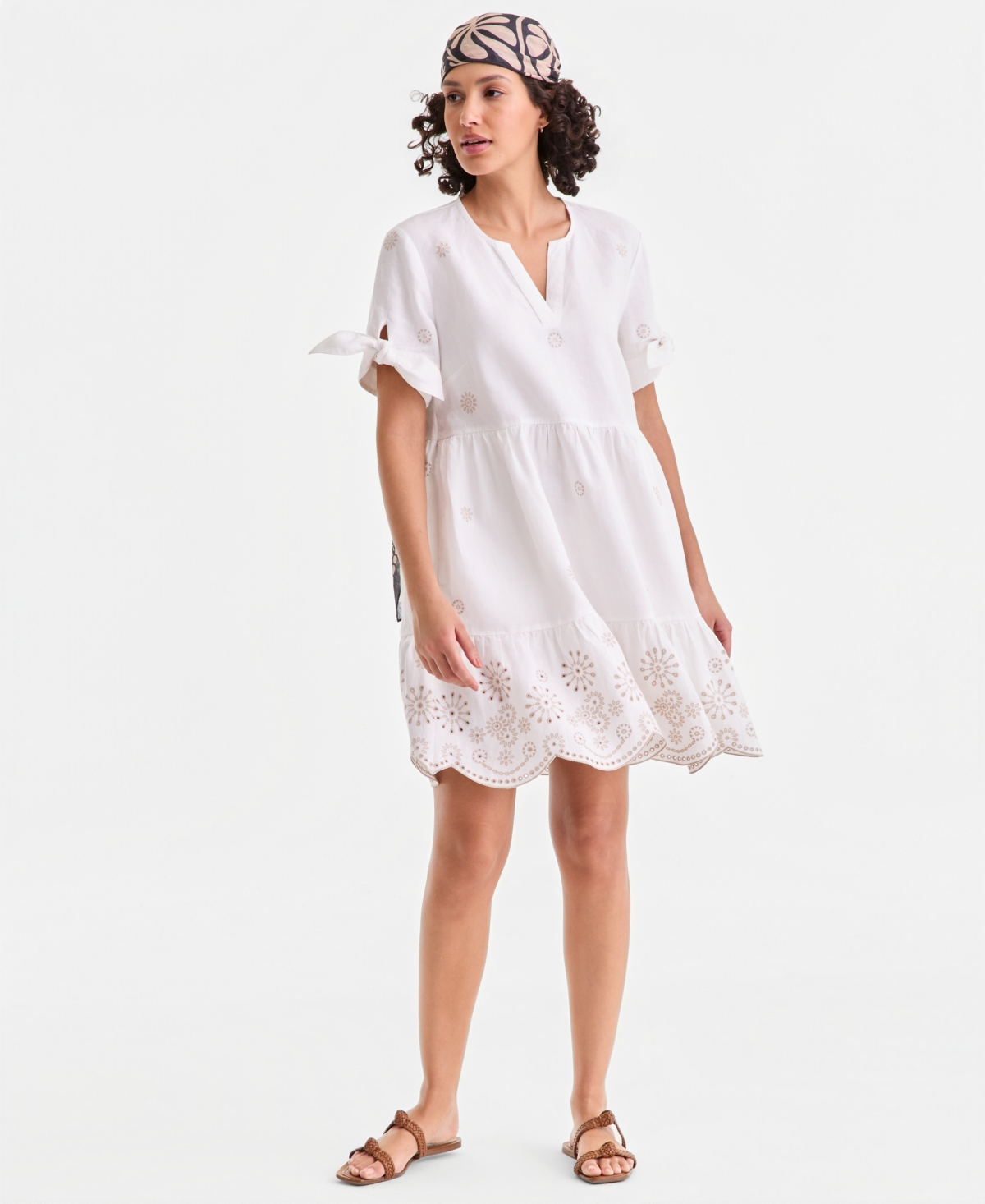 Click here for Charter Club Womens 100 Linen Eyelet-Trim Tiered M... prices