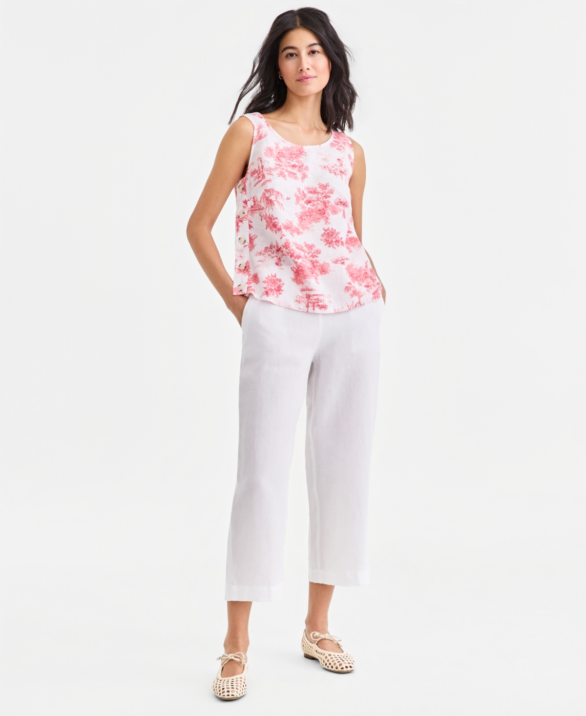 Click here for Charter Club Womens 100 Linen Solid Cropped Pull-O... prices