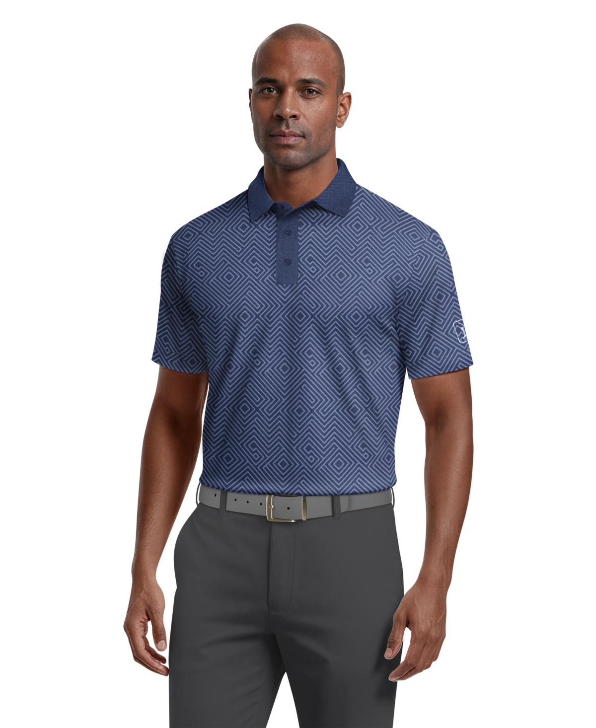 Click here for Pga Tour Mens Linear Jaspe Print Polo Shirt - Peac... prices