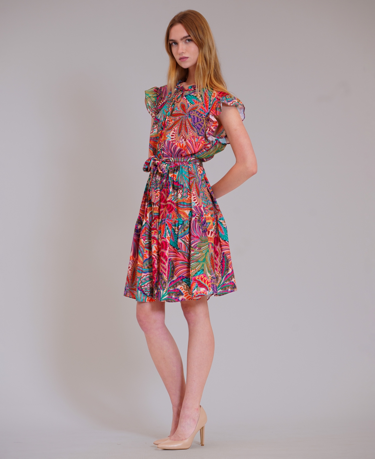 Click here for julia jordan Womens Ruffle Sleeve Printed Keyhole... prices