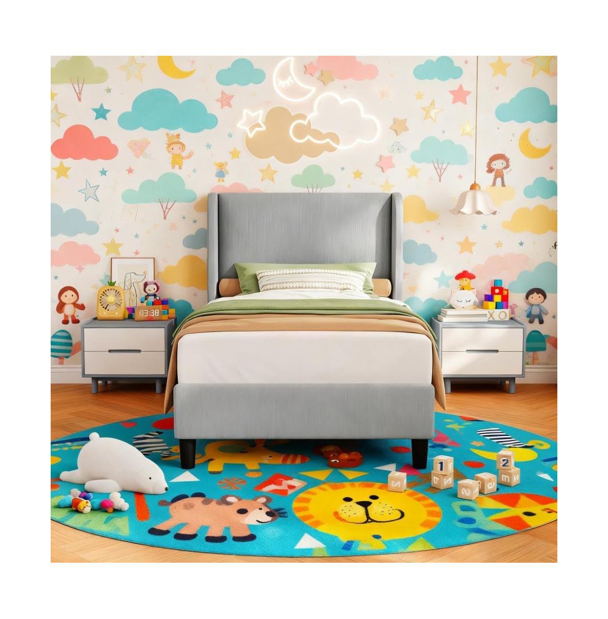 Click here for Draft - gaomon Twin Bed Frame with Wingback Headbo... prices