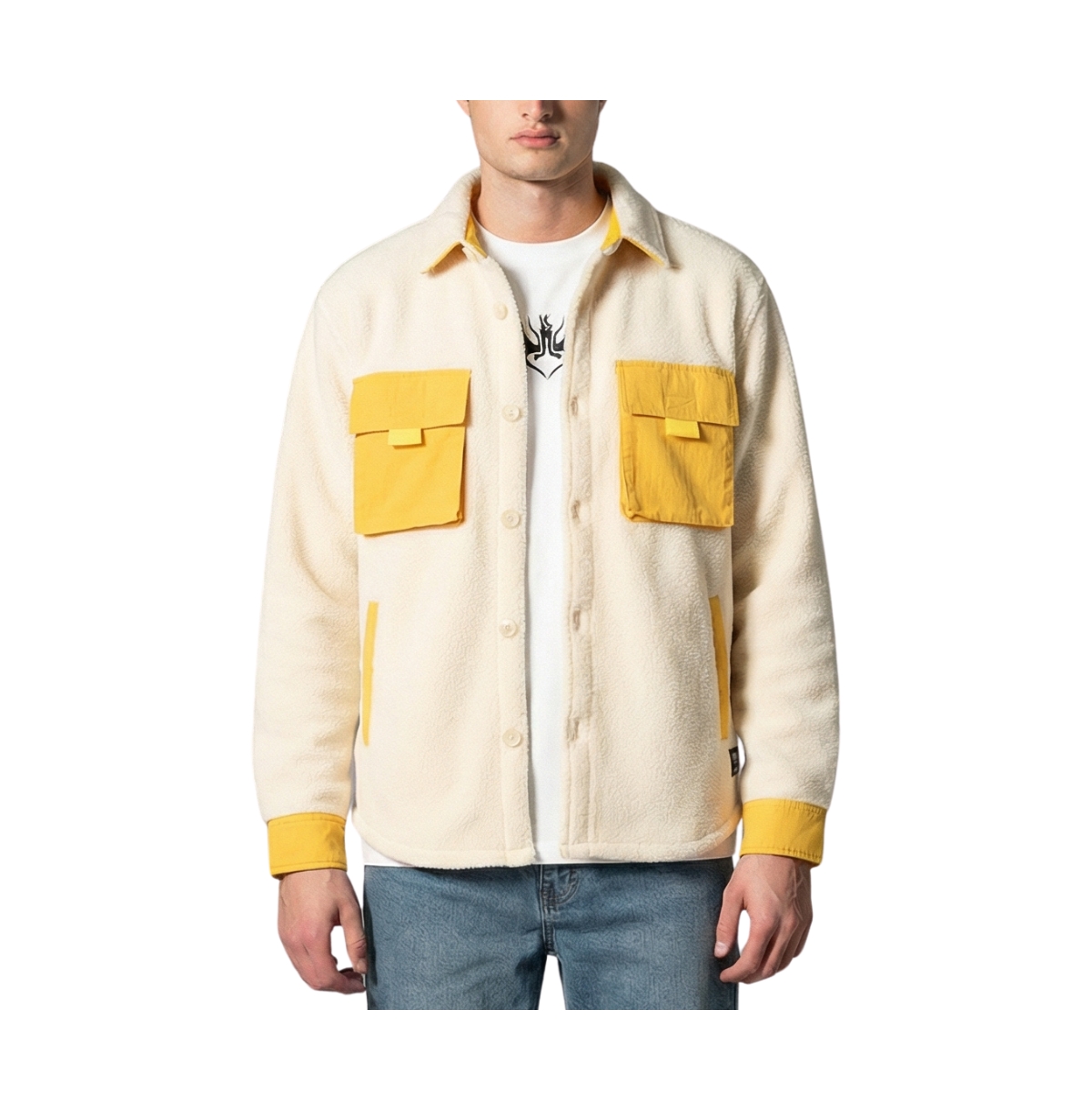Click here for WeSC Mens Sherpa Cargo Overshirt - Cloud cream prices