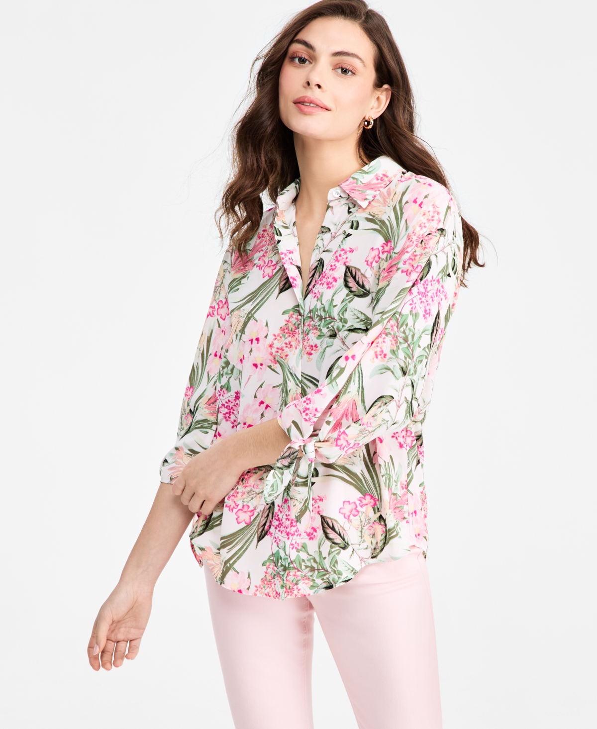 Click here for Jones New York Womens Tie-Sleeve Printed Tunic - W... prices