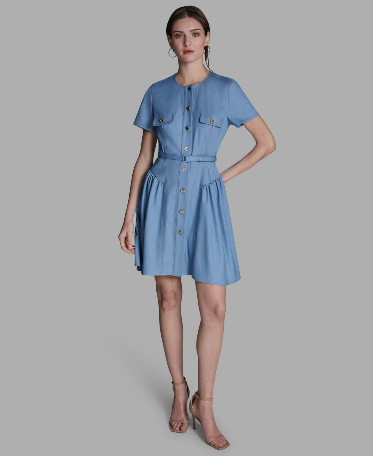 Click here for Bcbg Womens Collared Neck Mini Denim Dress - Light... prices