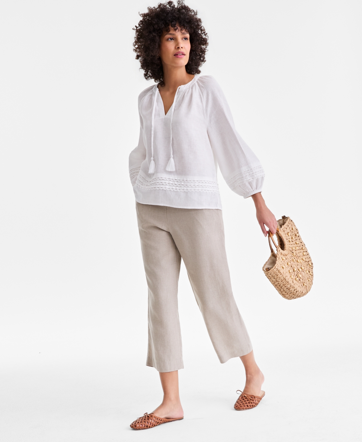 Click here for Charter Club Womens 100 Linen Solid Cropped Pull-O... prices