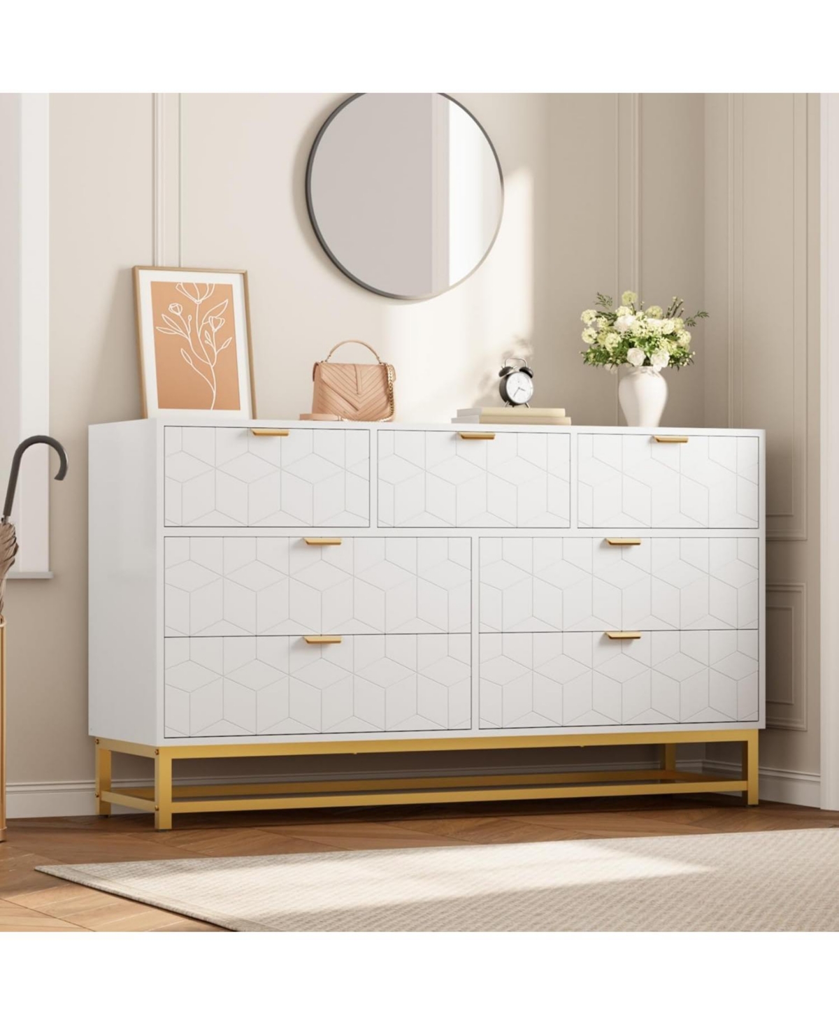 Click here for Gaomon Modern 7 Drawer Wide Dresser Chest  Gold Me... prices