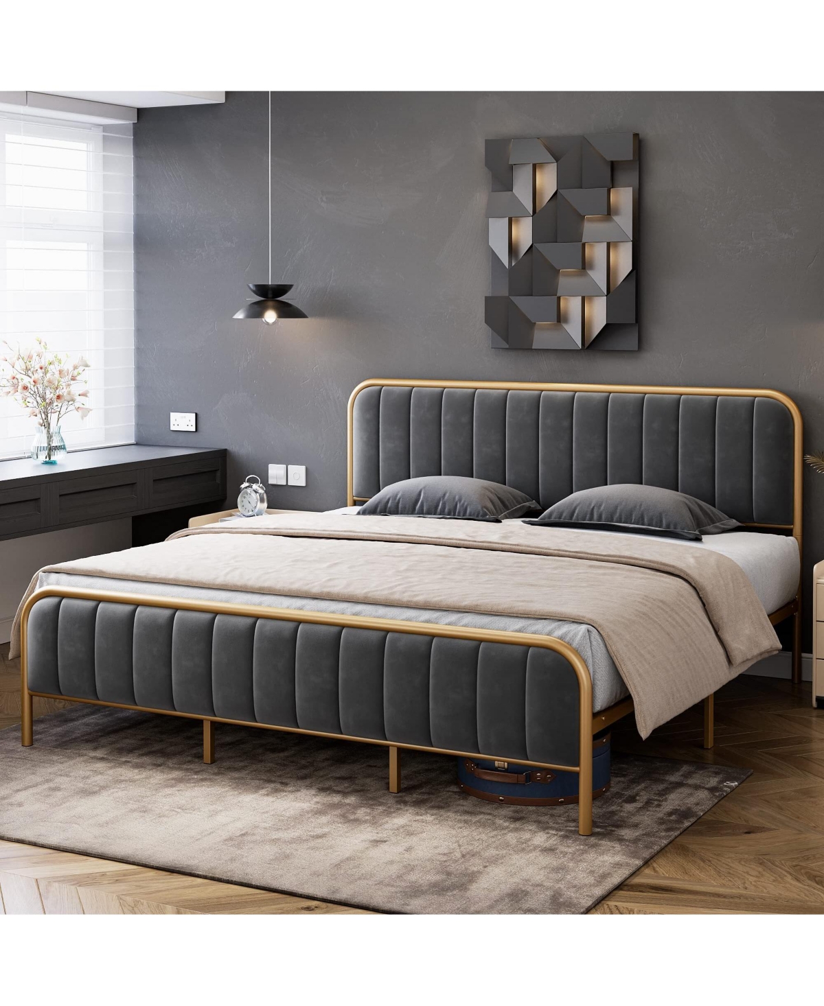 Click here for gaomon Full Size Upholstered Platform Bed with Vel... prices