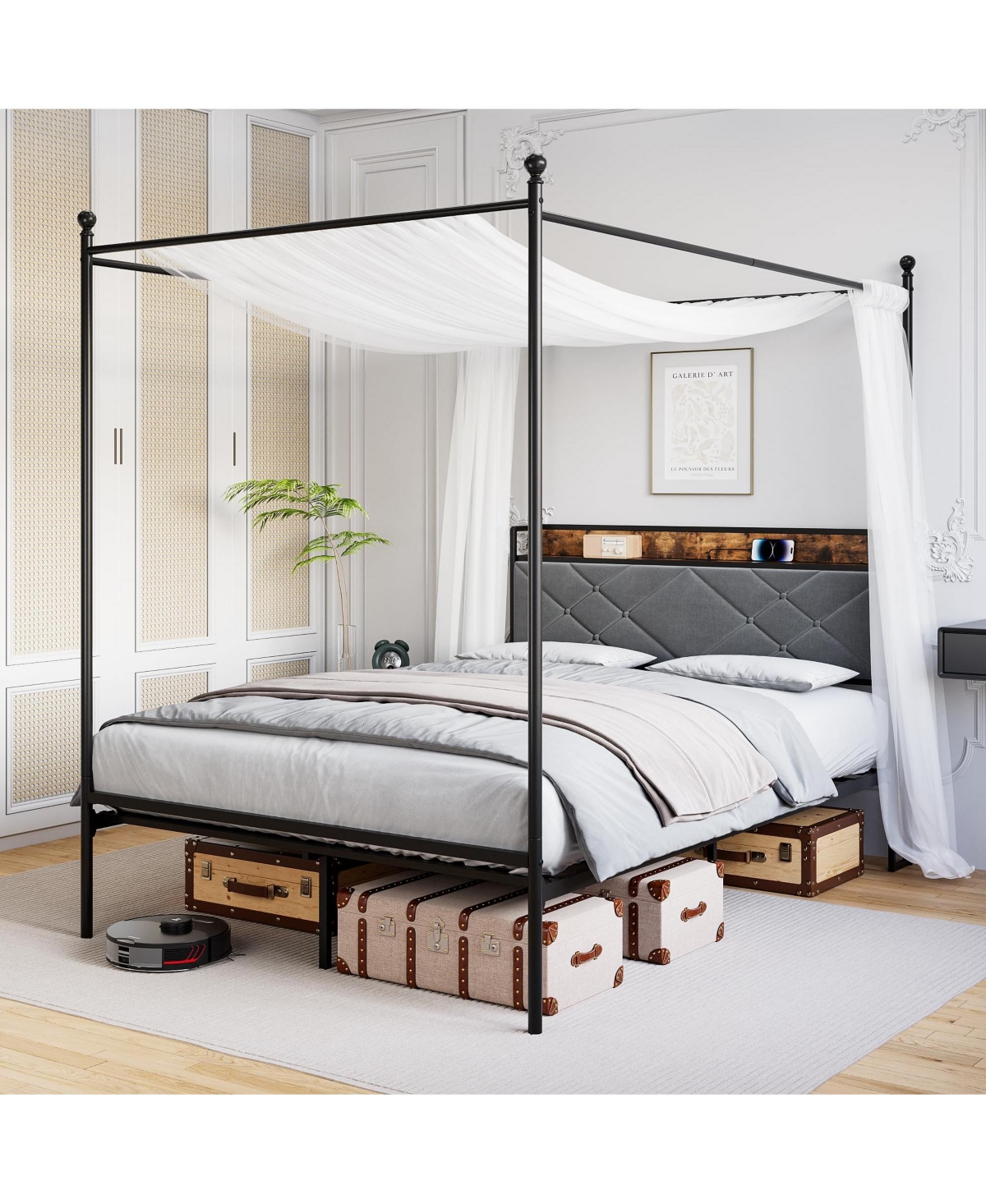Click here for gaomon Metal Canopy Platform Bed Frame  Linen Stor... prices