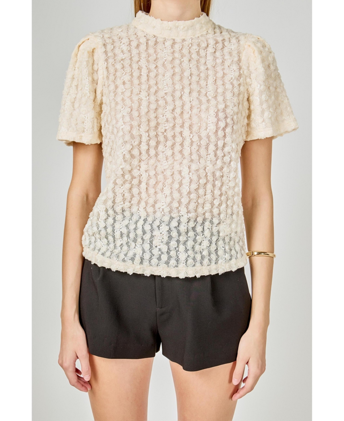 Click here for endless rose Womens Textured Mock Neck Top - Ivory prices
