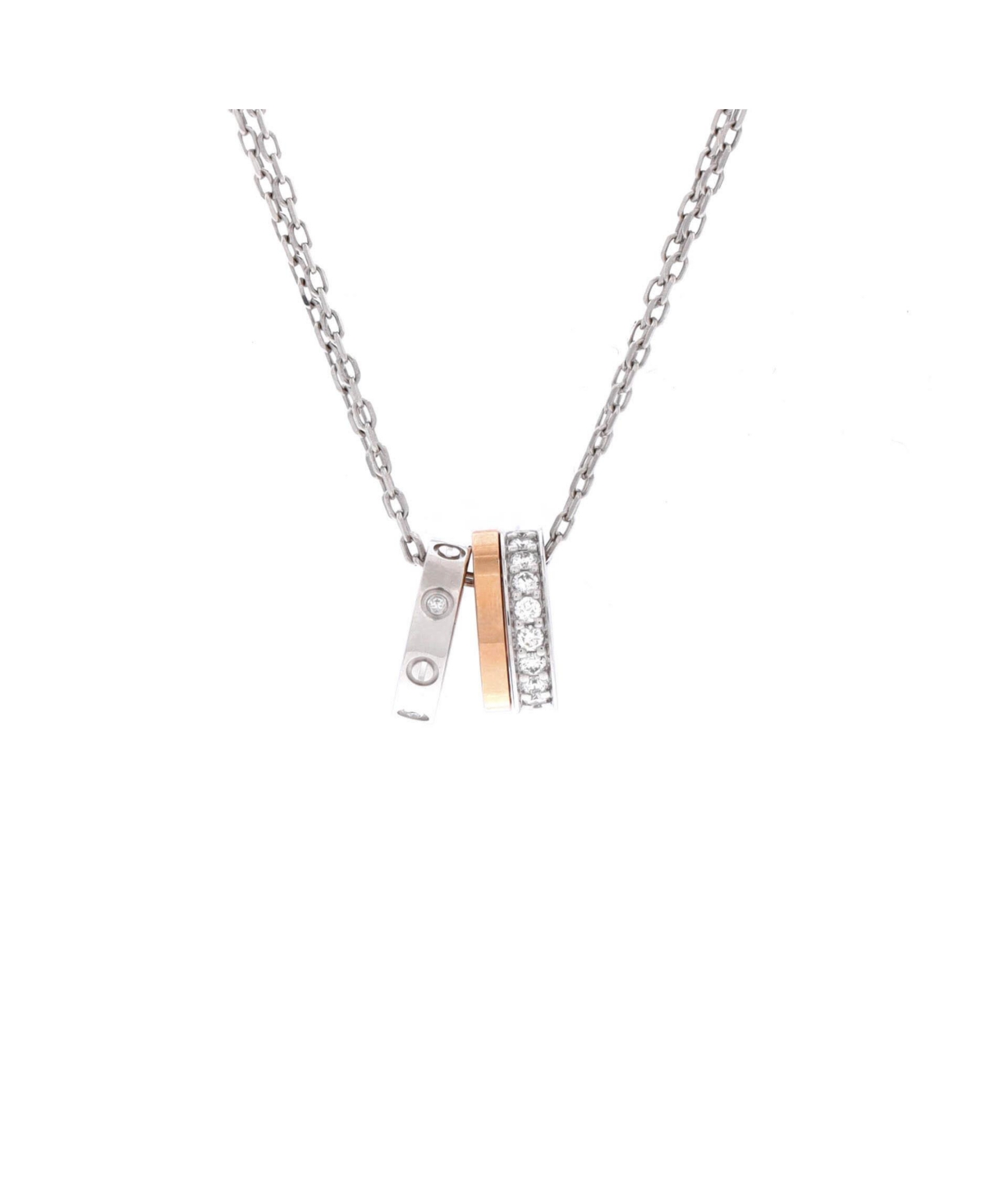 Click here for Pre-Owned Cartier Love 3 Ring Pendant Necklace - 1... prices