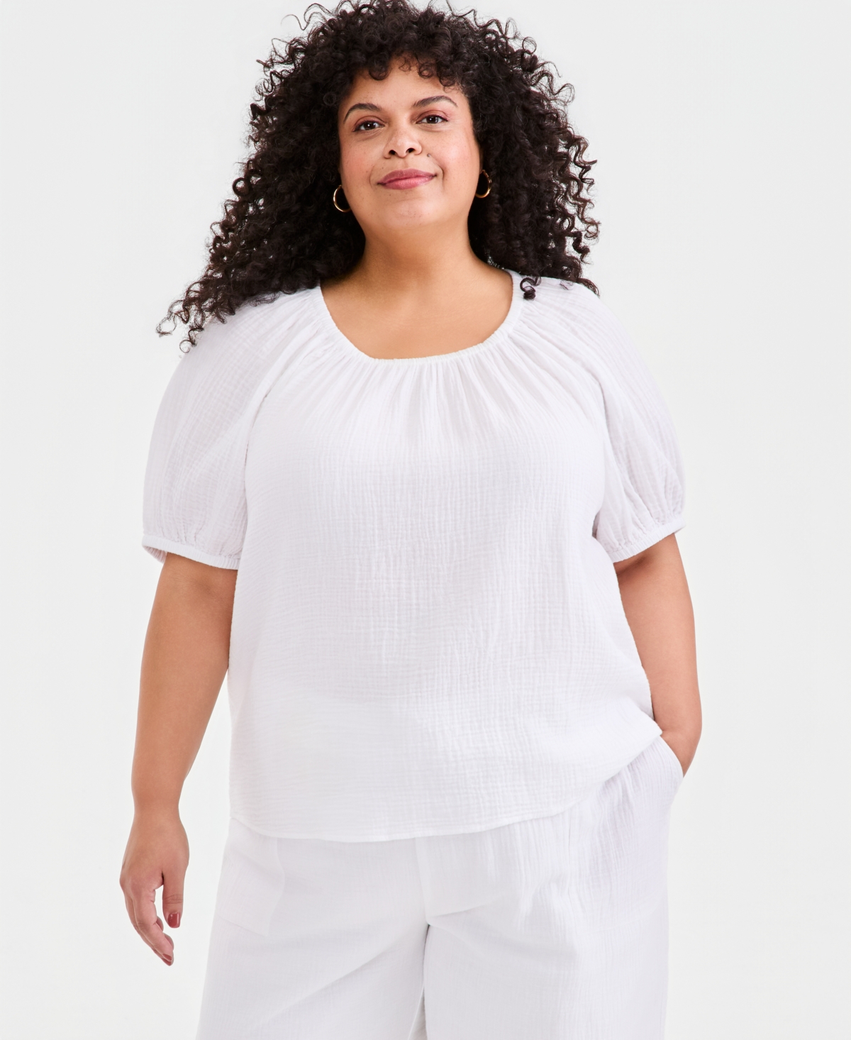 Click here for Style & Co Plus Size Solid Scoop-Neck Cotton Gauze... prices