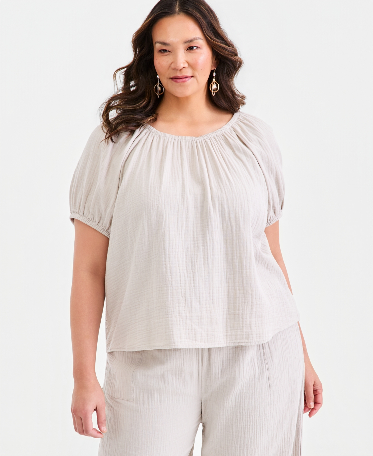 Click here for Style & Co Plus Size Solid Scoop-Neck Cotton Gauze... prices