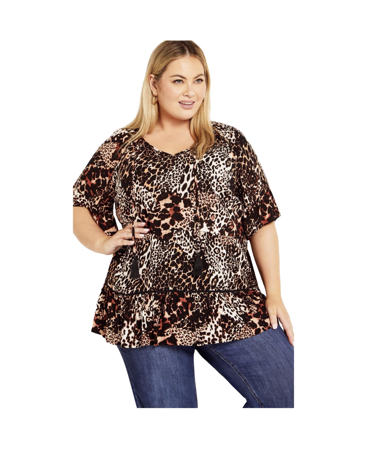 Click here for Avenue Womens Plus Size Tess Top - Animal fever prices