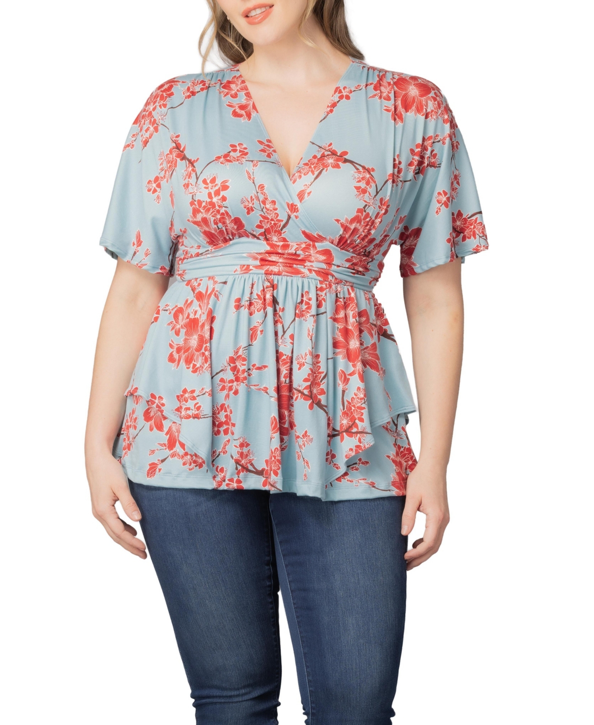 Click here for Kiyonna Plus Size Encore Short Sleeve Printed Top... prices